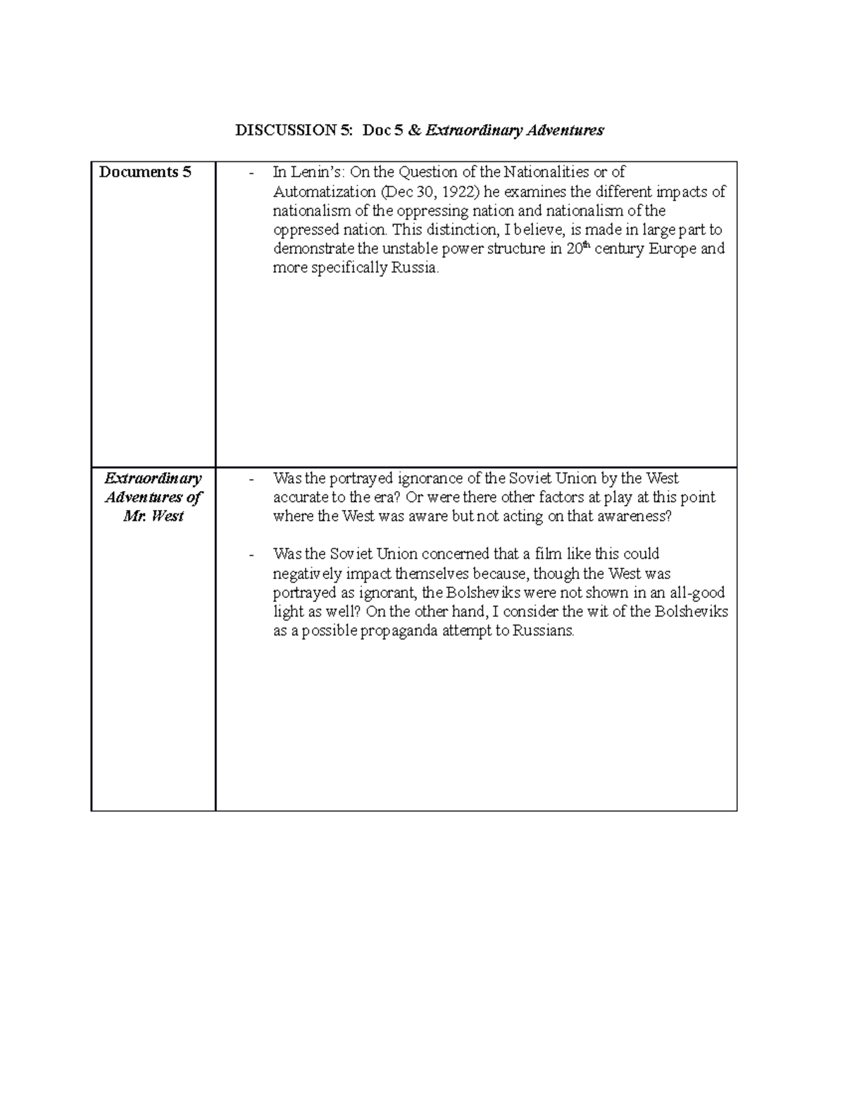 5 Doc 5 Extraordinary Adventures - DISCUSSION 5: Doc 5 & Extraordinary ...