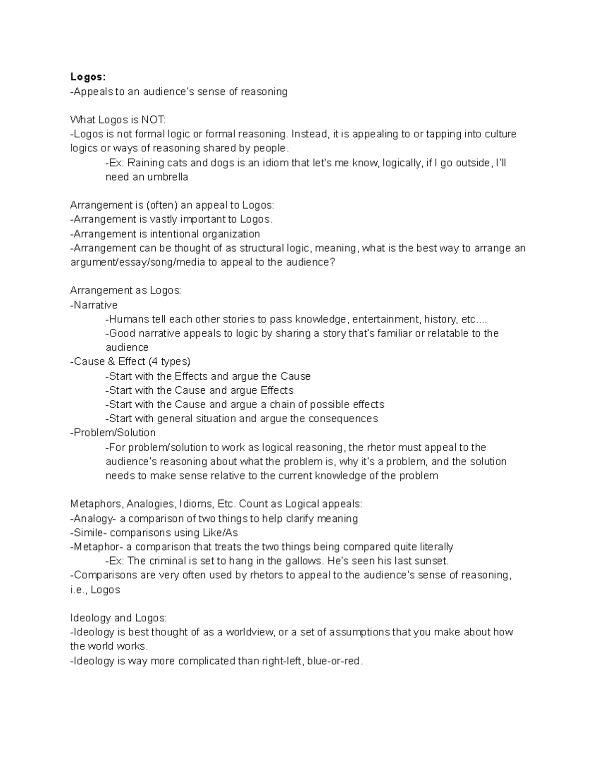 Rhetorical Appeals - Logos - Logos: -Appeals to an audience’s sense of ...