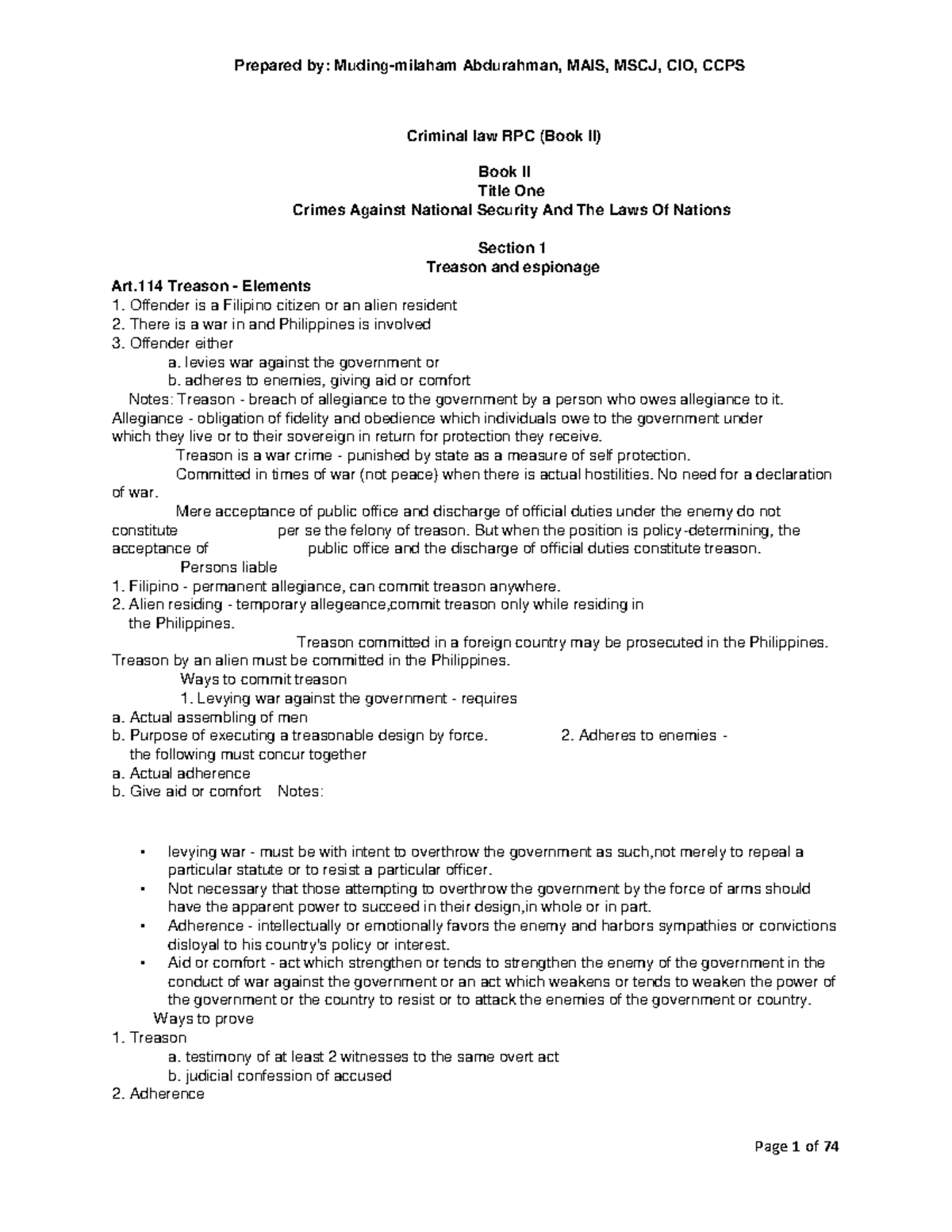 CLJ 4 Criminal LAW BOOK 2 balta 1 - Prepared by: Muding-milaham Abdurahman, MAIS, MSCJ, CIO ...