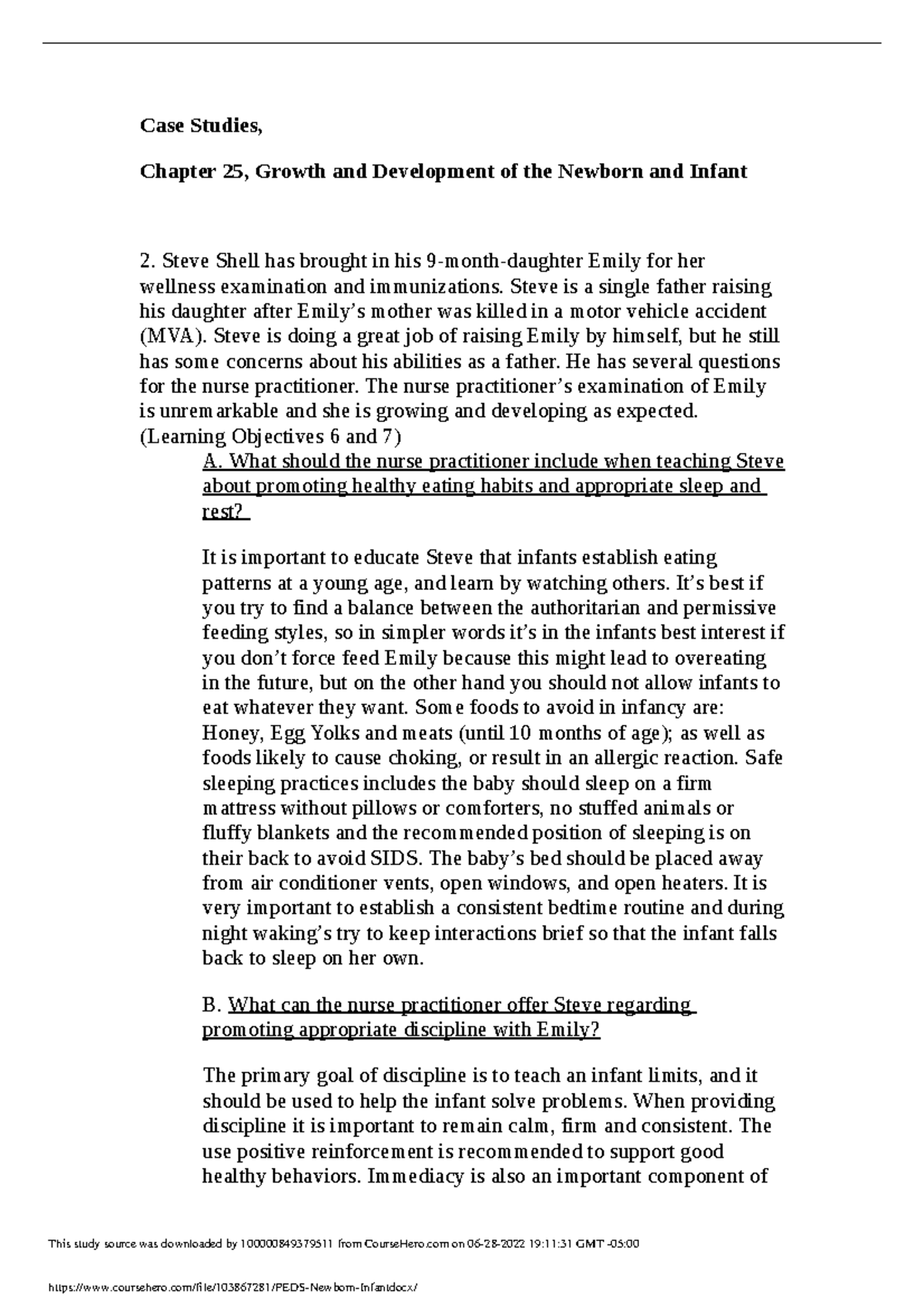 PEDS Newborn Infant.docx - Case Studies, Chapter 25, Growth and ...