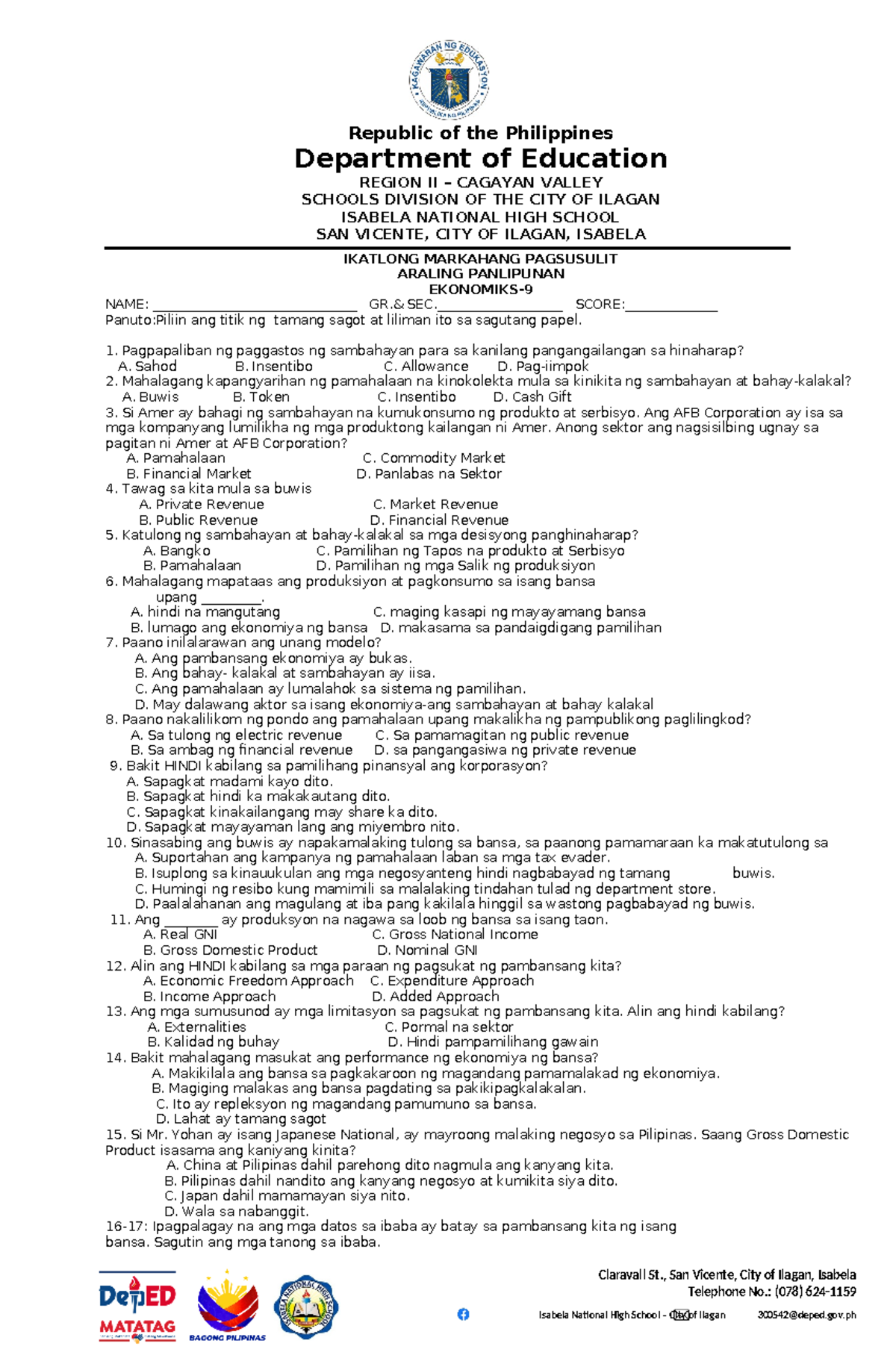Third-Periodical-Test - Department of Education REGION II – CAGAYAN ...