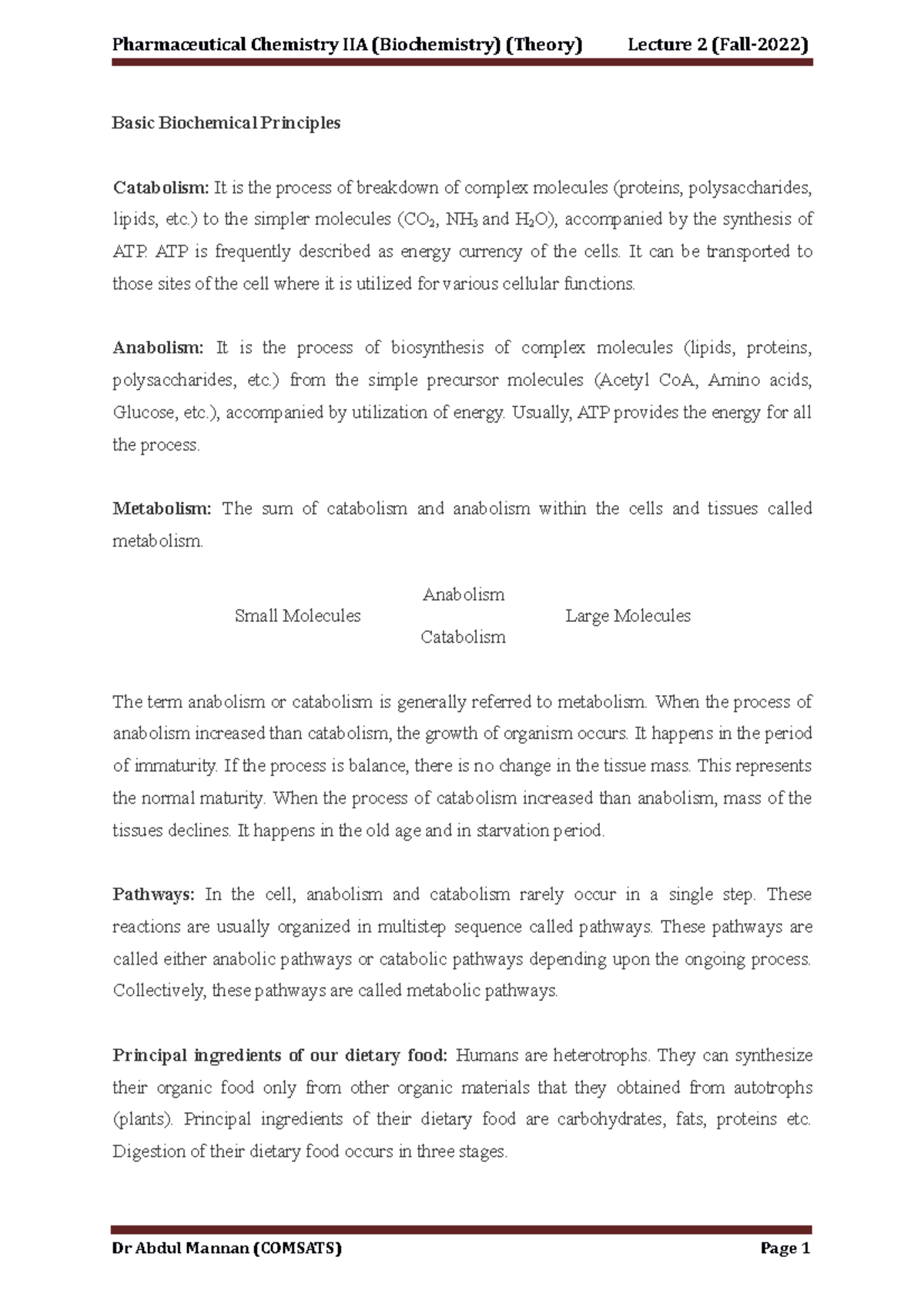 Lecture 2 (Basic Biochemical Principles) - Pharmaceutical Chemistry IIA ...
