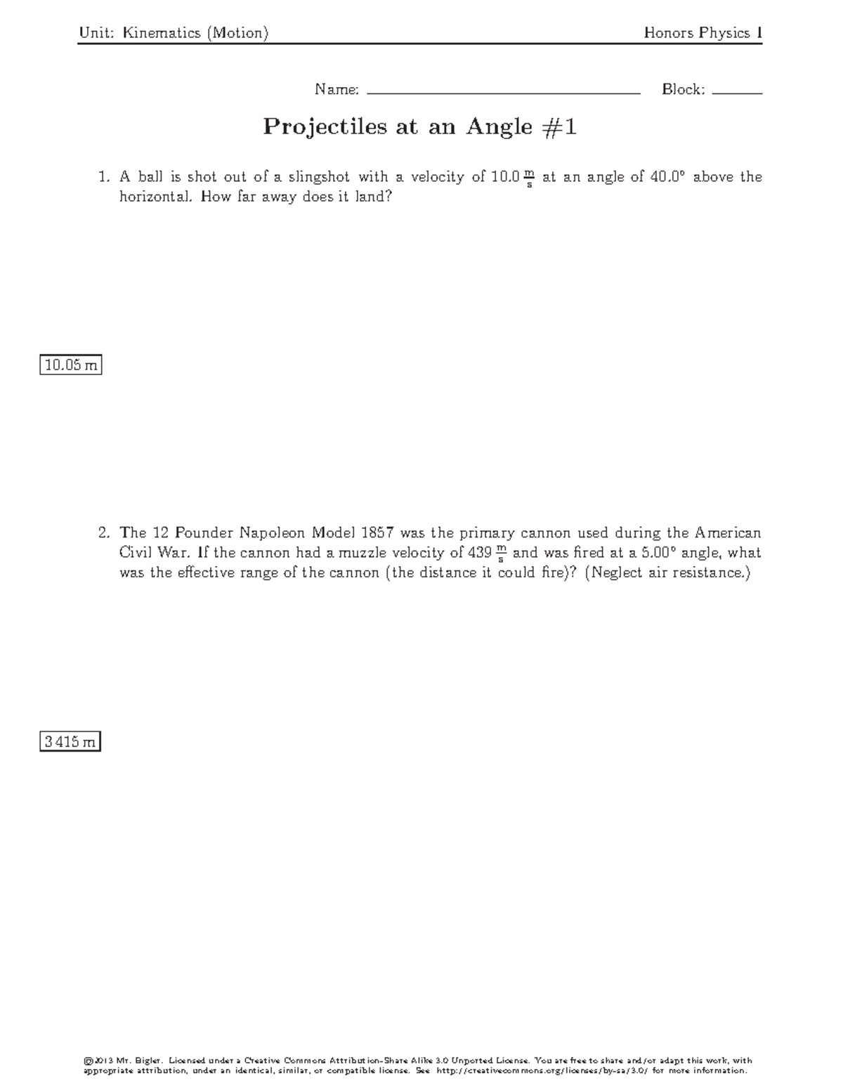 Projectiles-angle-1 - Projectile motion practice questions with final ...