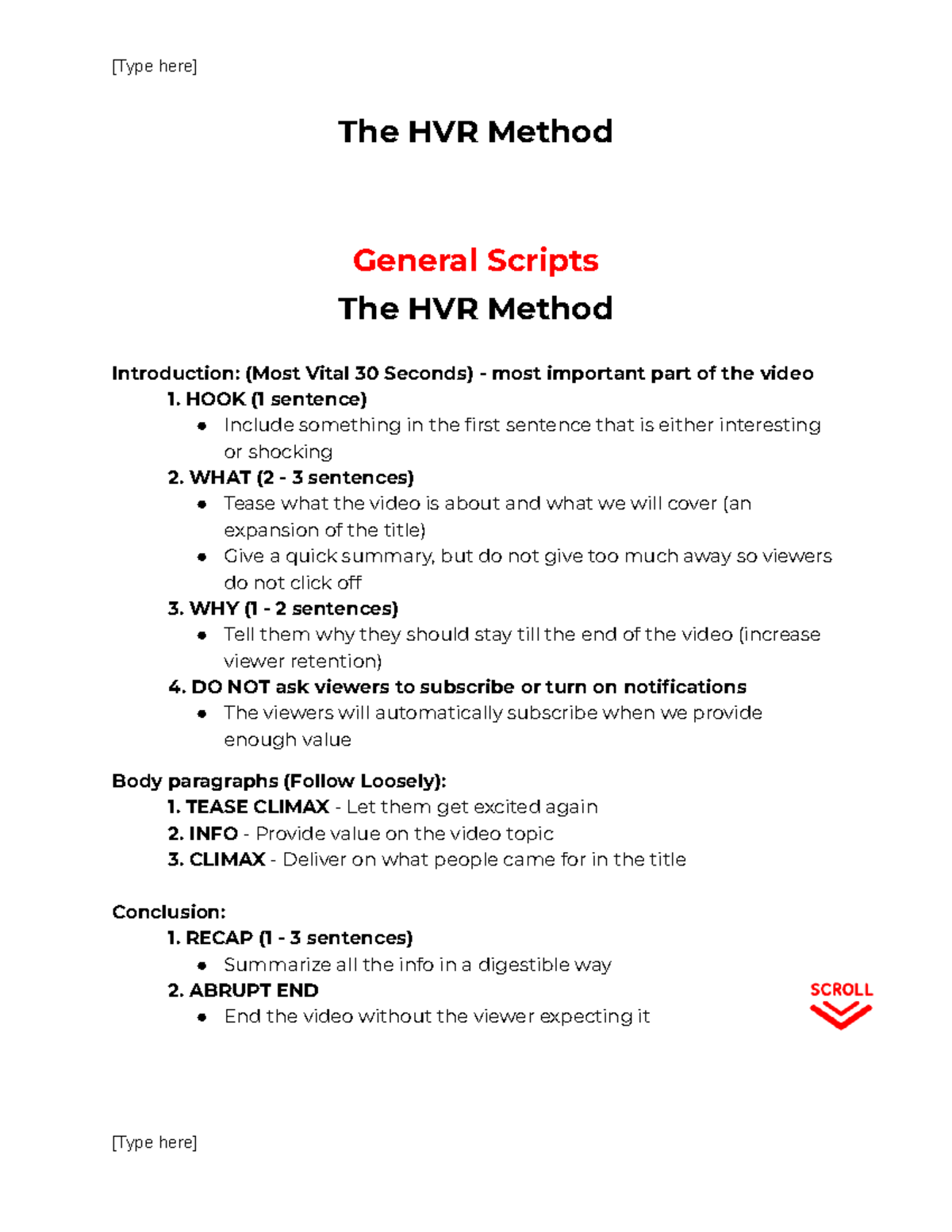The HVR Method - [Type here] The HVR Method General Scripts The HVR Method Introduction: (Most ...
