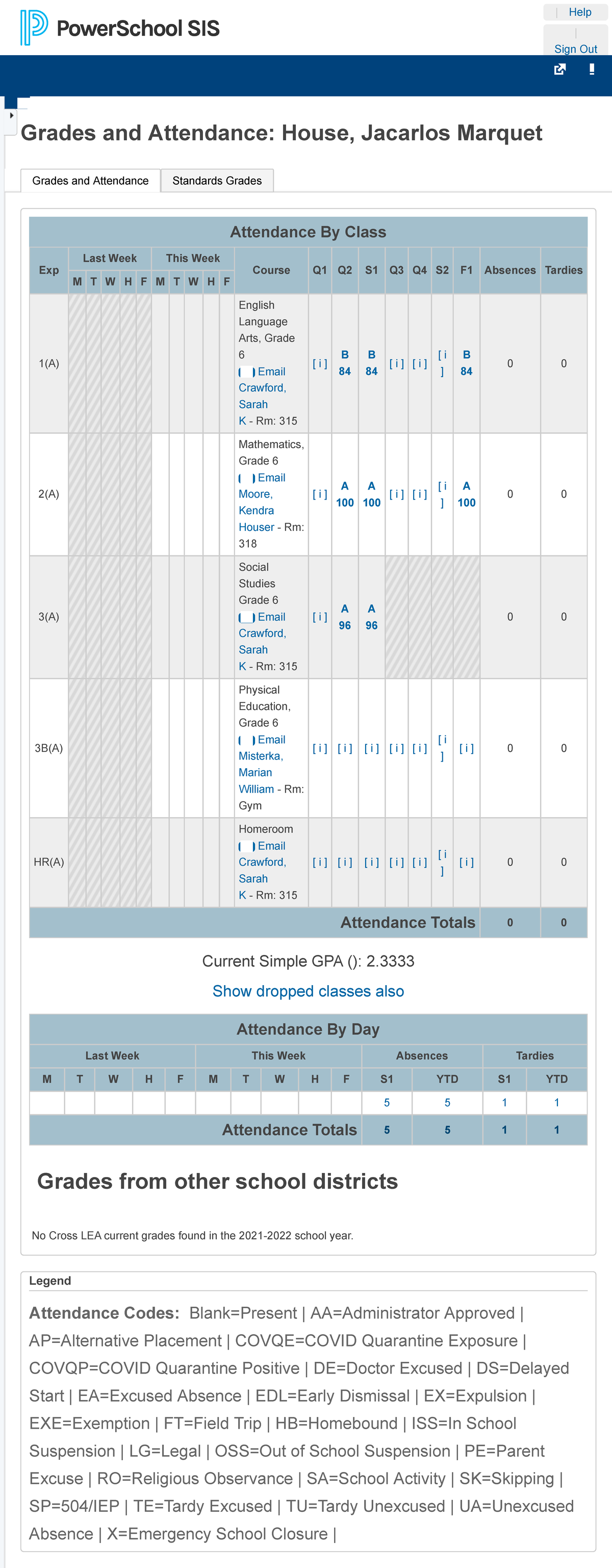 Grades and Attendance - Cheat Sheet - // student | Help | Sign Out ...