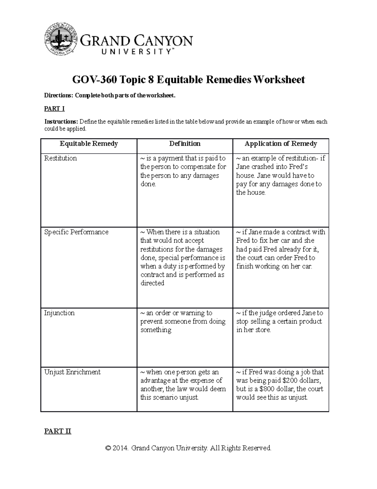 GOV 360 R T8Worksheet - assignment - GOV-360 Topic 8 Equitable Remedies ...