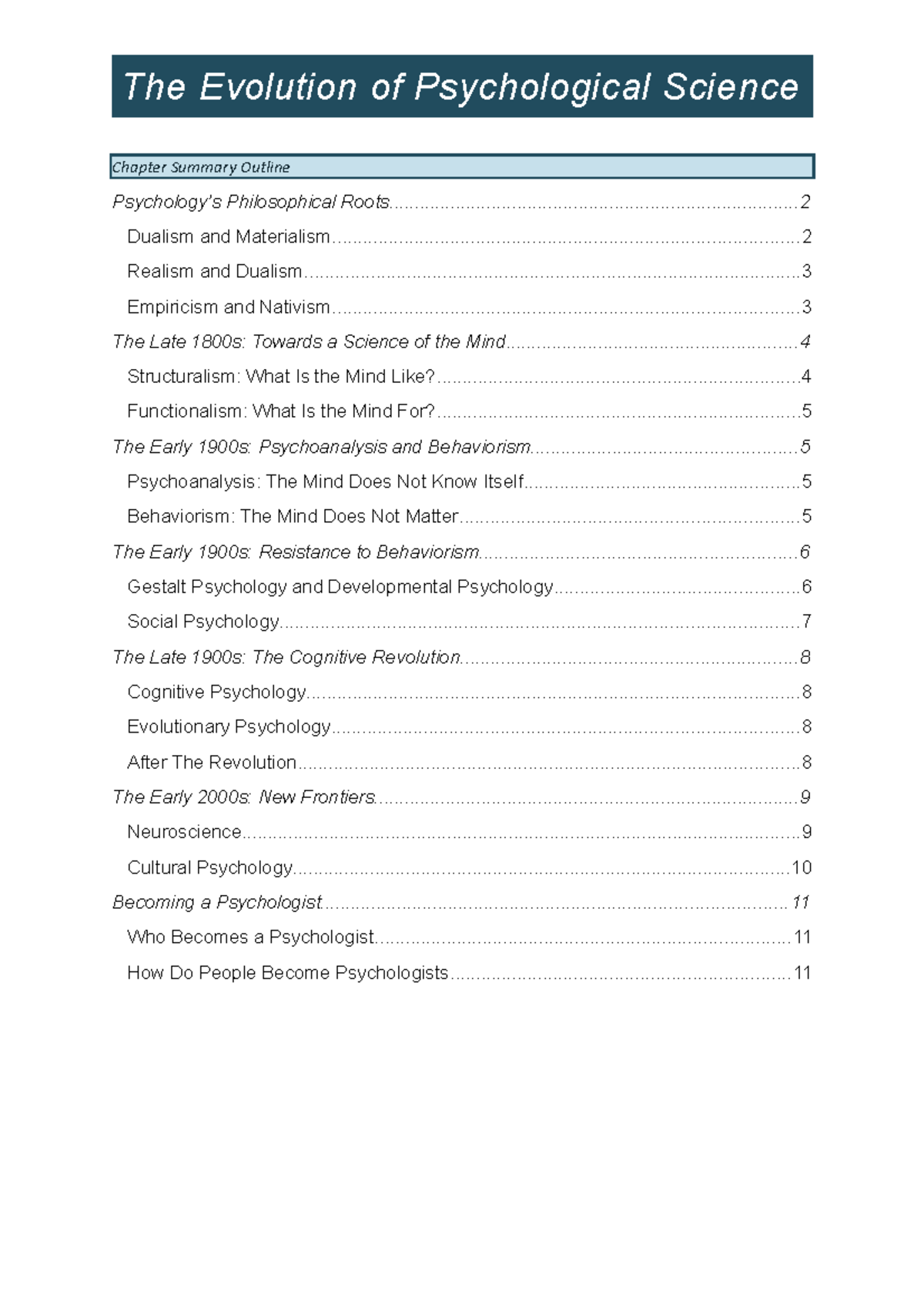 Chapter Notes Summary - The Evolution of Psychological Science ...
