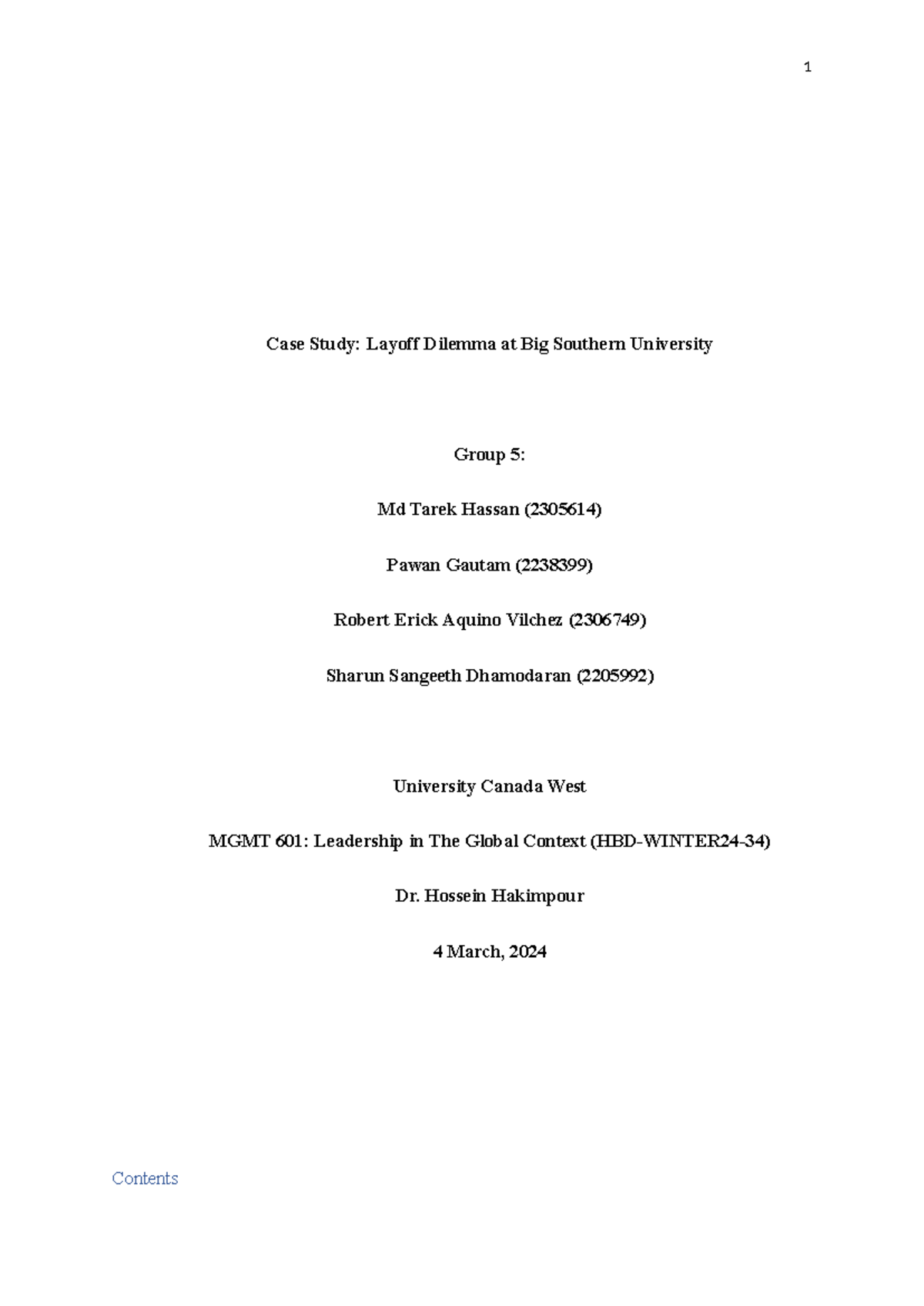 MGMT Case Study Analysis (Group 5) final - Case Study: Layoff Dilemma at Big Southern University ...