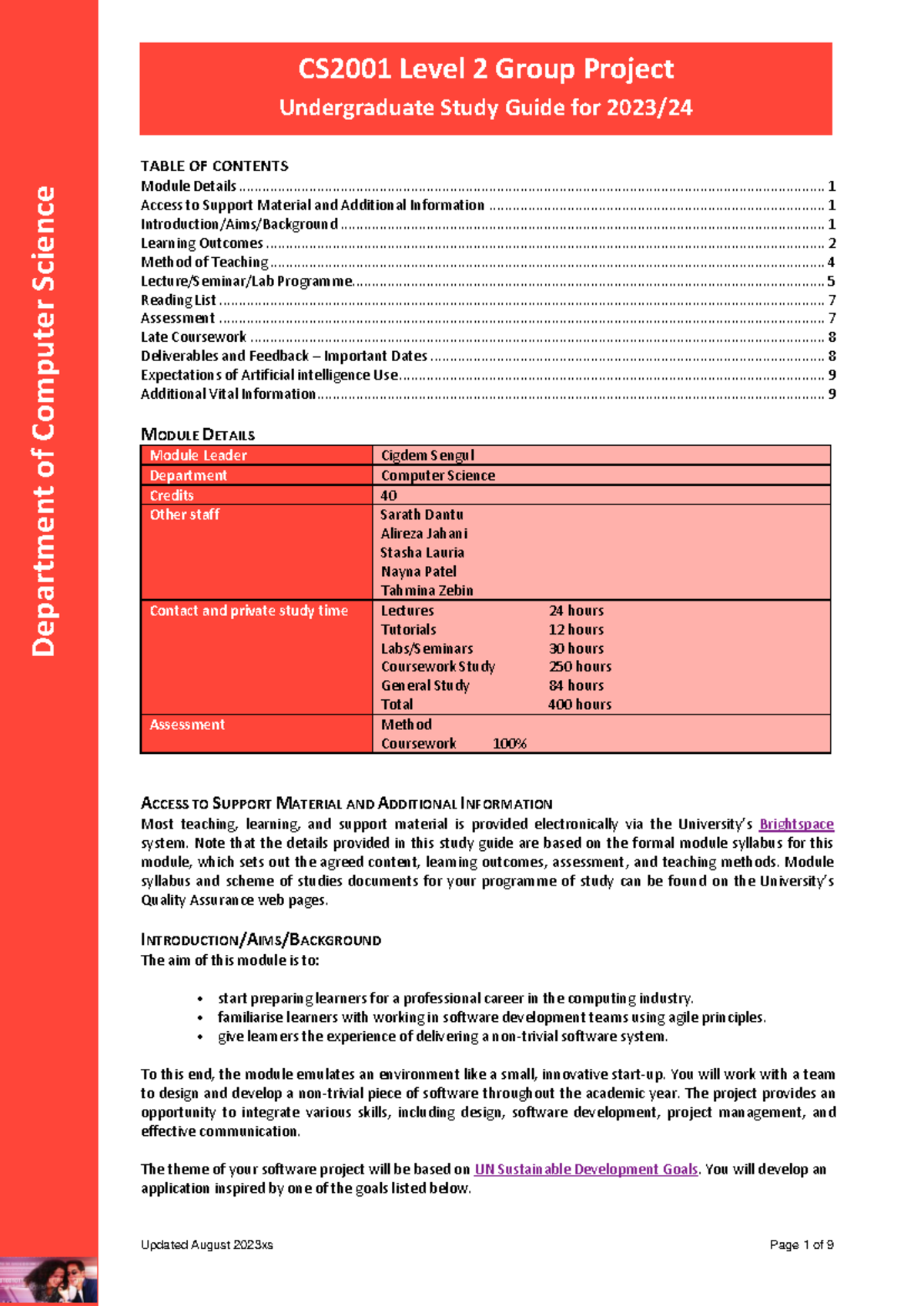 UG Study Guide 2023-24-CS2001 - Department of Computer Science TABLE OF ...