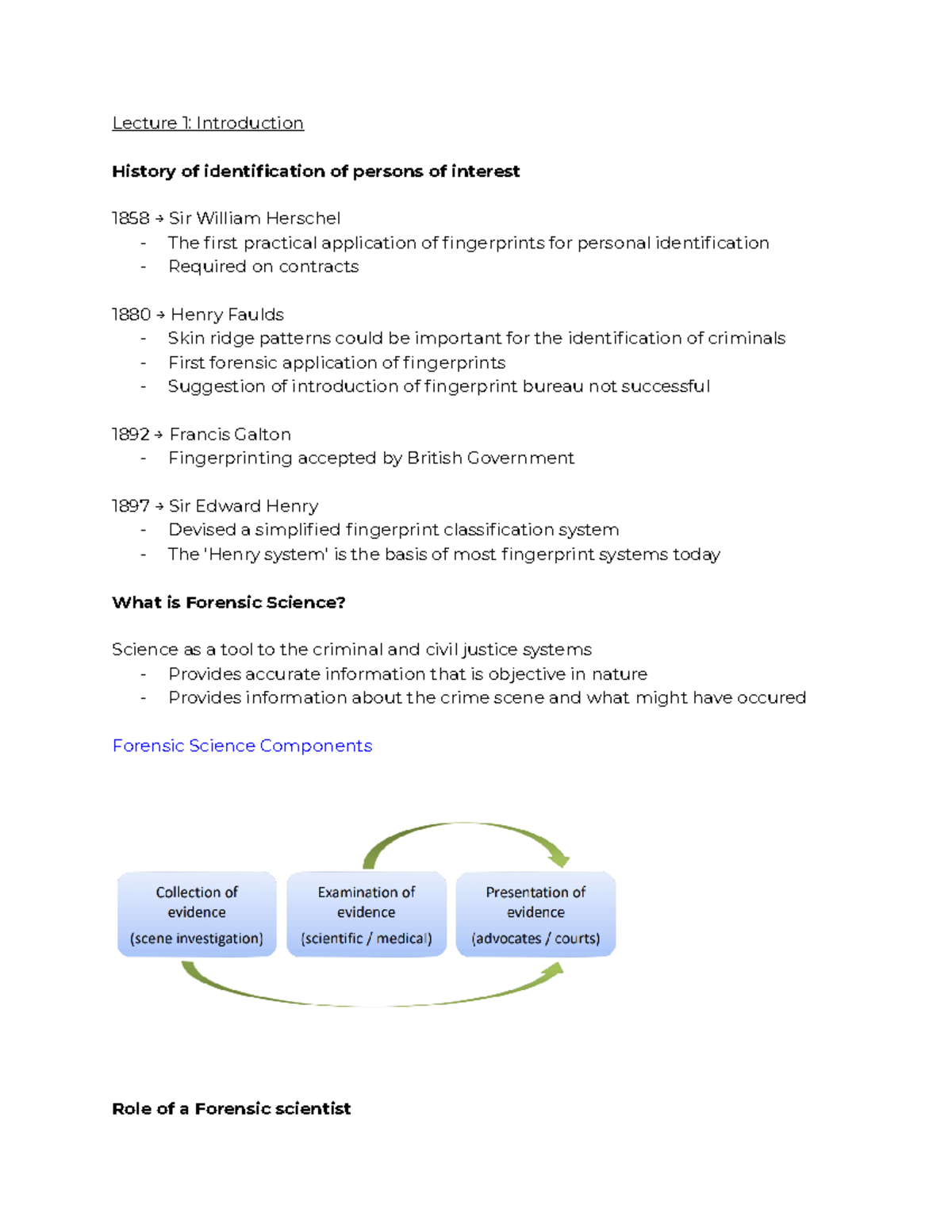 Forensic science notes - Lecture 1: Introduction History of ...