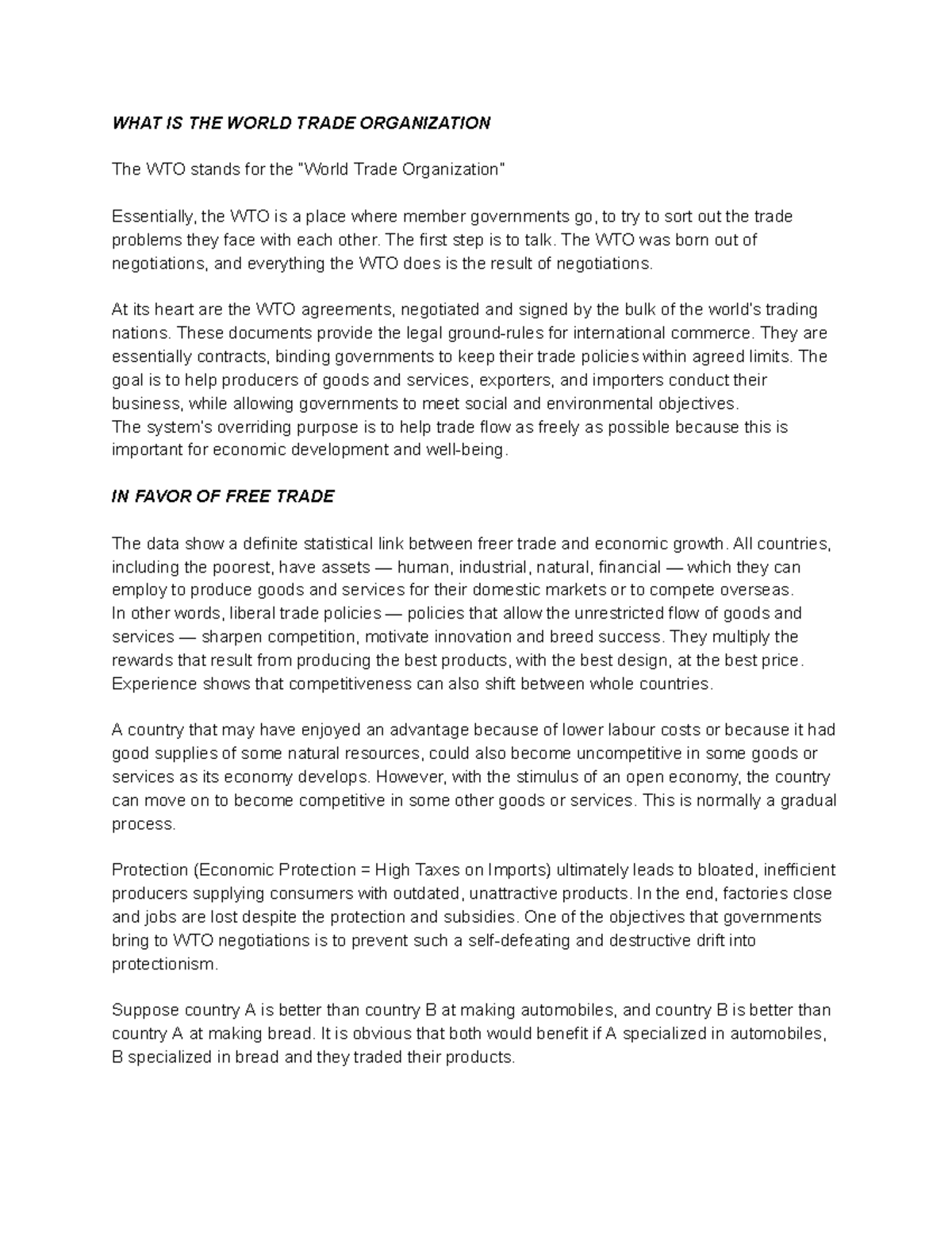 WTO Article - social studies notes - WHAT IS THE WORLD TRADE ...