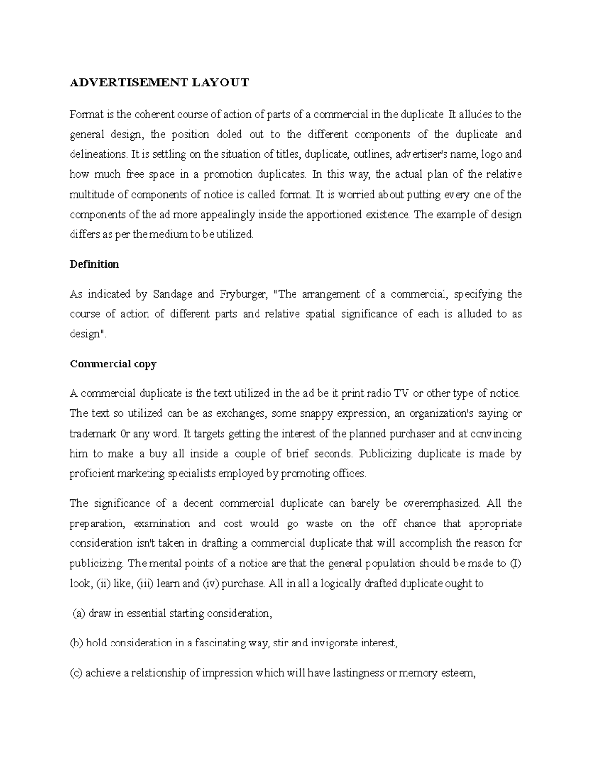 Advertisement Layout - ADVERTISEMENT LAYOUT Format is the coherent ...