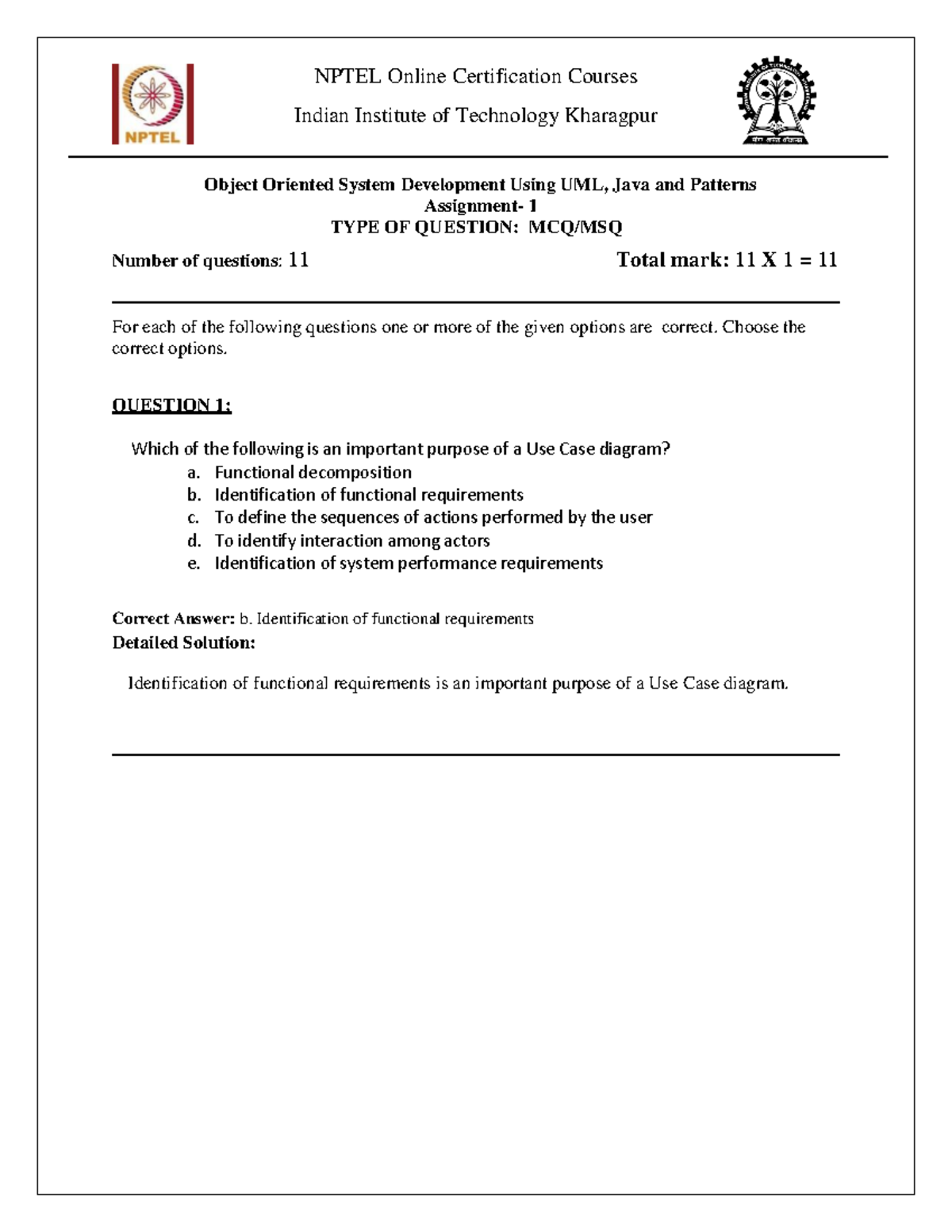 OOSD-Assignment 1 2024 - Indian Institute of Technology Kharagpur Object Oriented System ...