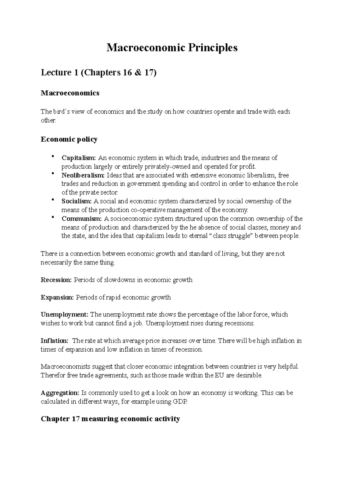 Macroeconomic-Priciples - Macroeconomic Principles Lecture 1 (Chapters ...
