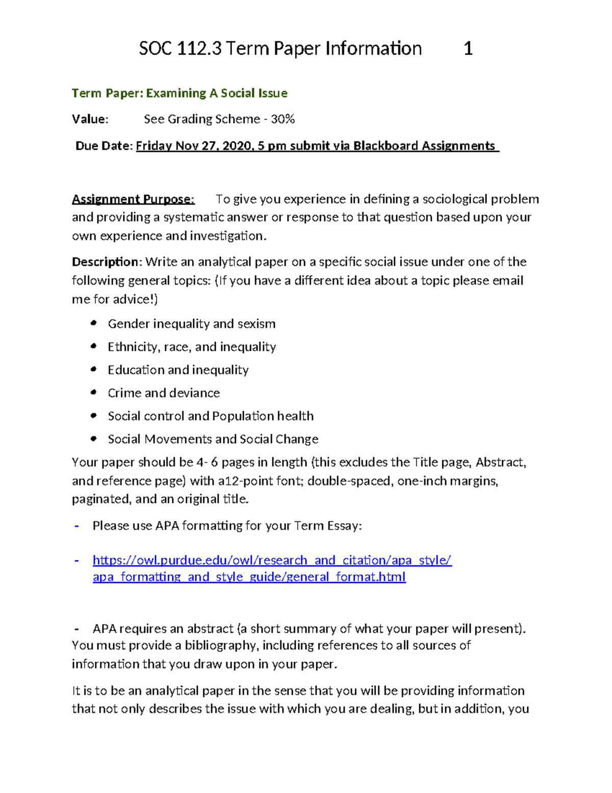 SOC 112.3 (W01-W99) Term Paper Information - SOC 112 Term Paper ...