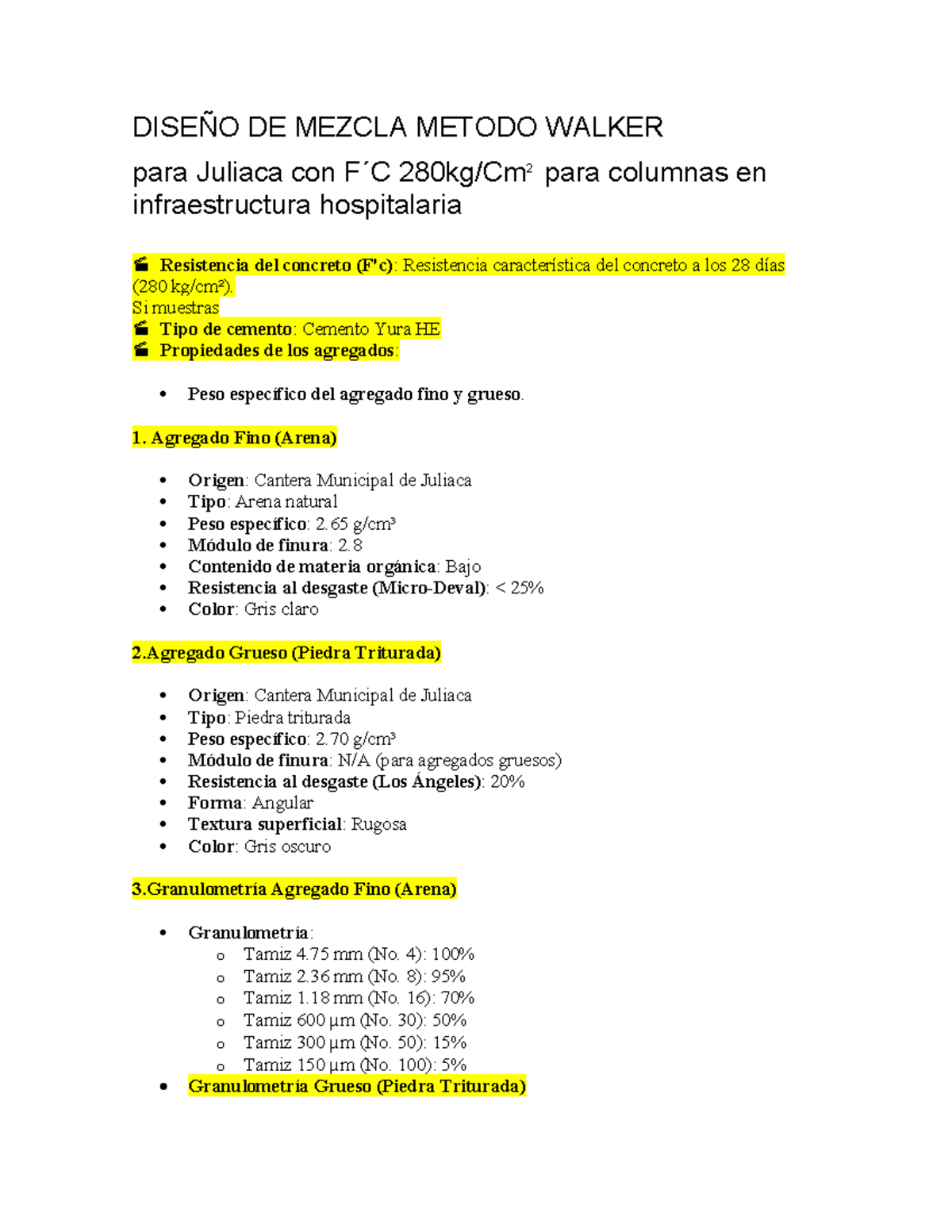 Diseño DE Mezcla Metodo Walker - DISEÑO DE MEZCLA METODO WALKER para ...