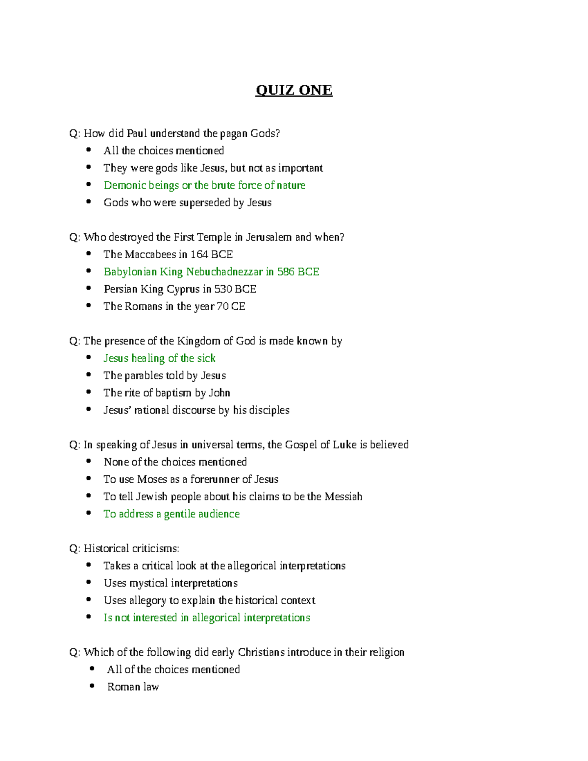 QUIZ ONE Question BANK - good quiz - QUIZ ONE Q: How did Paul ...