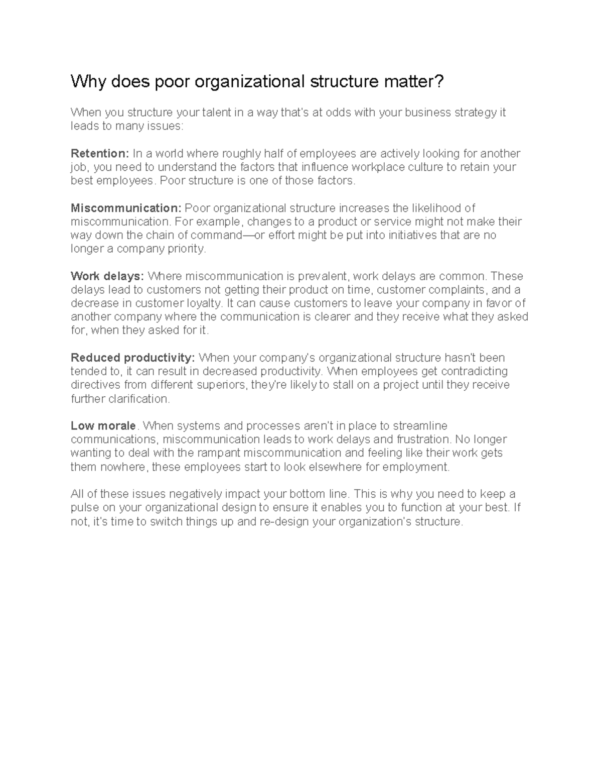 Why does poor organizational structure matter - Poor structure is one ...