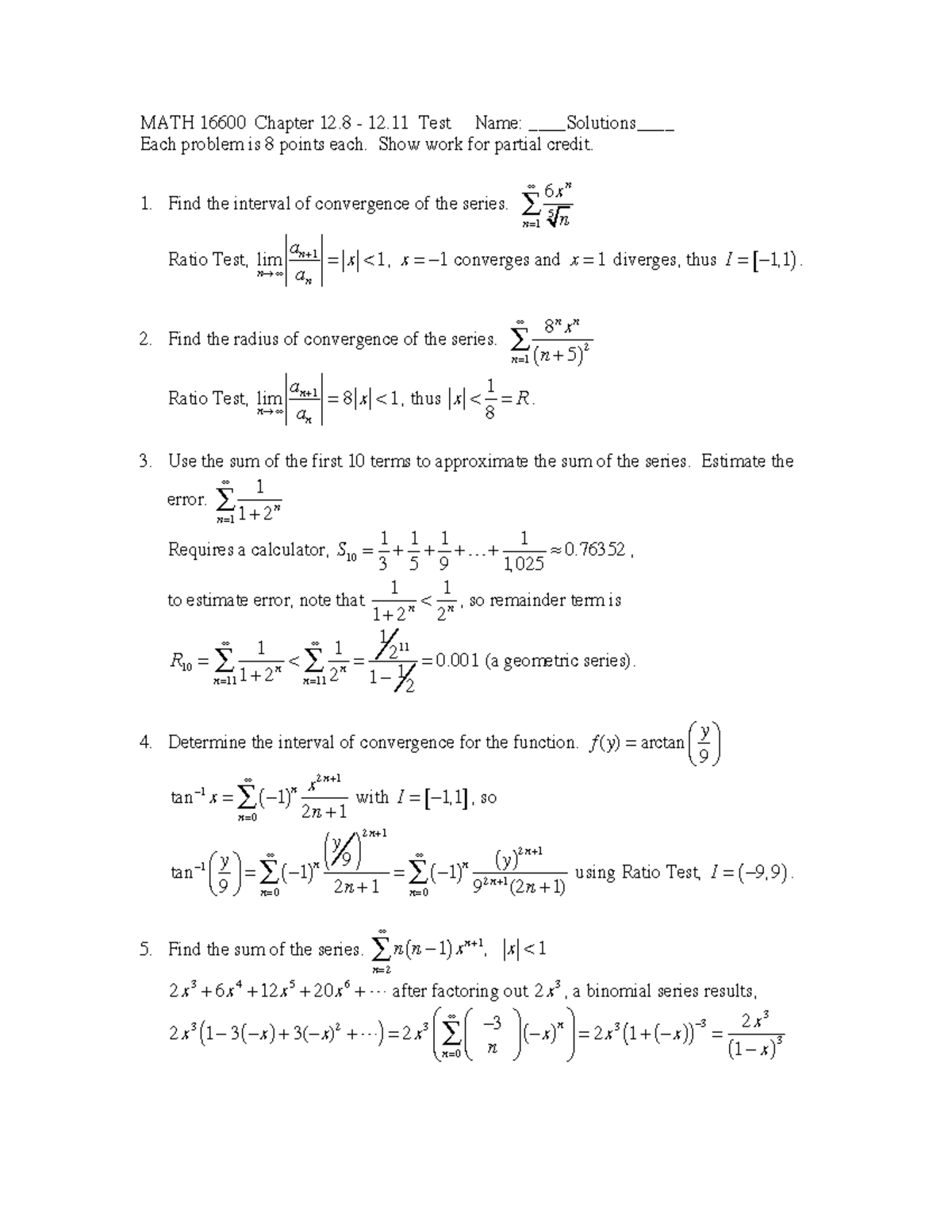 16600 Test12BSolutions - MATH 16600 Chapter 12 - 12 Test Name ...