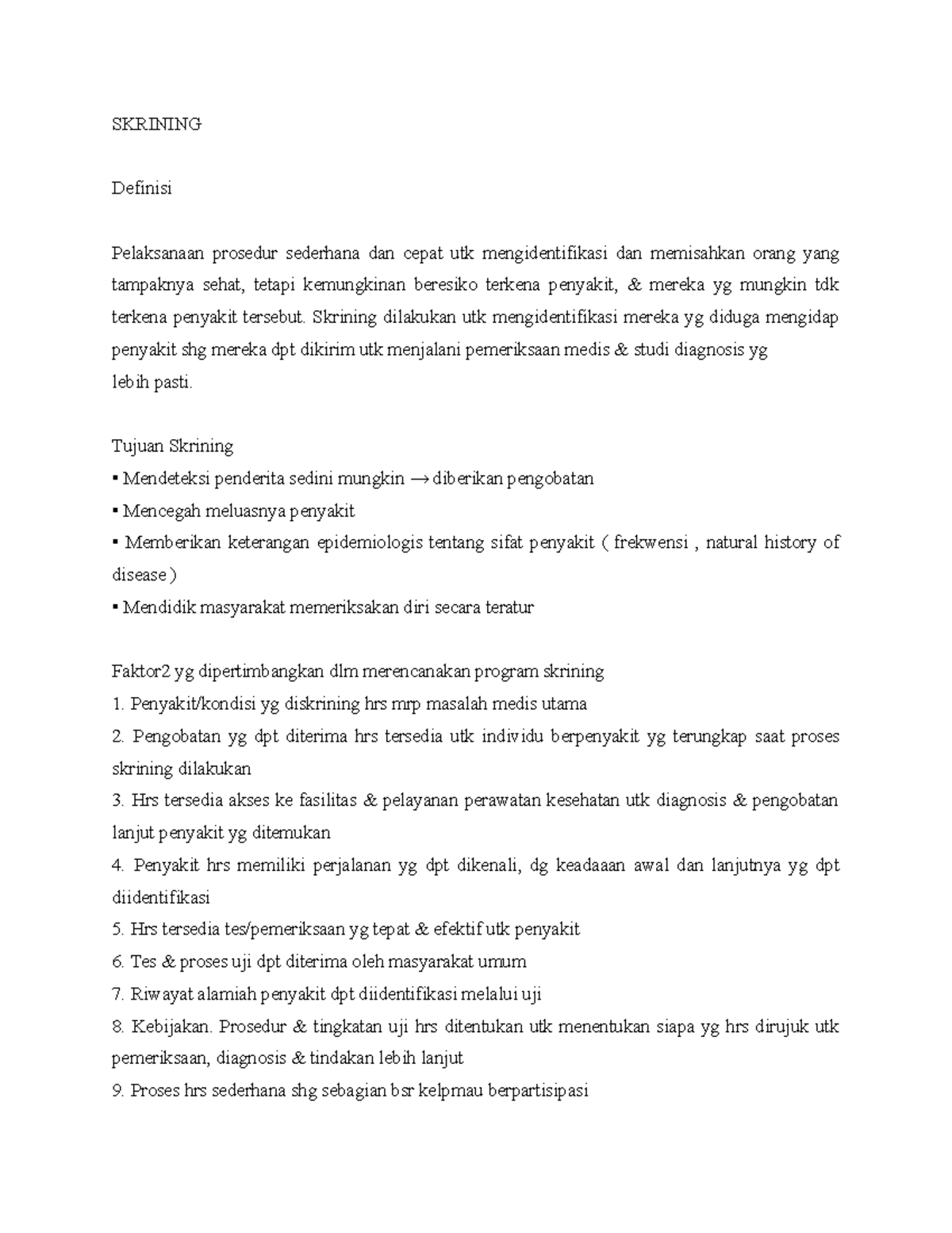 Skrining - Rangkuman Mata Kuliah Epidemiologi - SKRINING Definisi ...