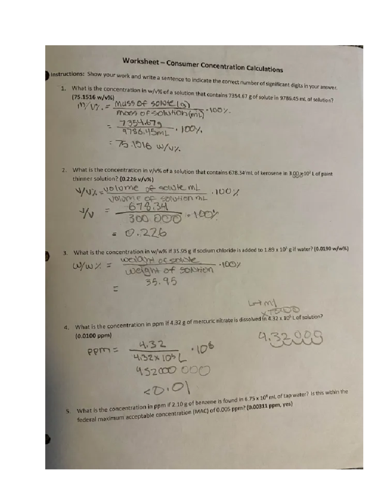 Concentration Calculations - 1. What is the concentration in of a ...