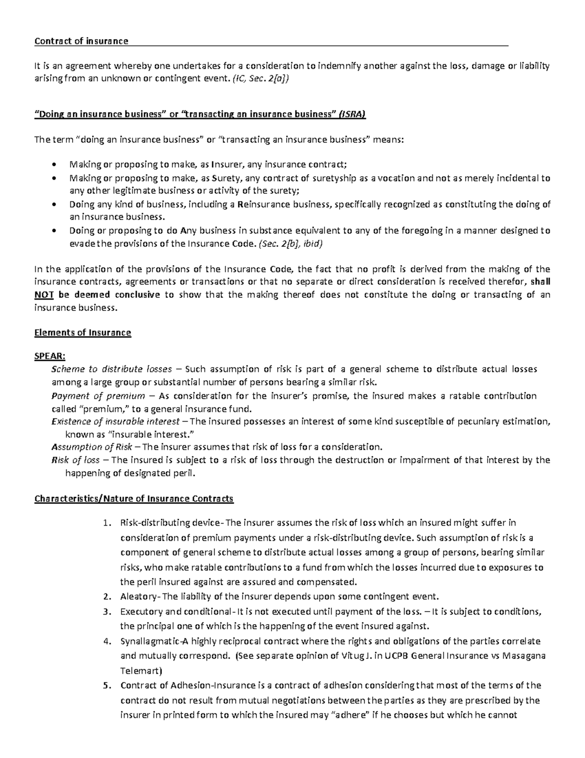 Insure......... - Contract of insurance It is an agreement whereby one ...