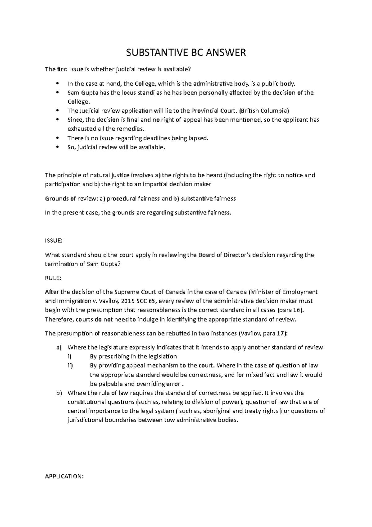 Admin Answer BC Substantive answer - SUBSTANTIVE BC ANSWER The first ...