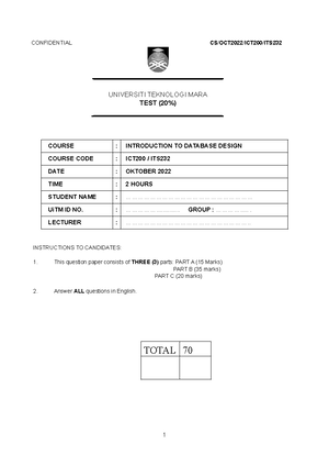 Chapter 1 TUTORIAL ICT200 - LAB 1: SIMPLE SQL QUERIES I. Display the id ...