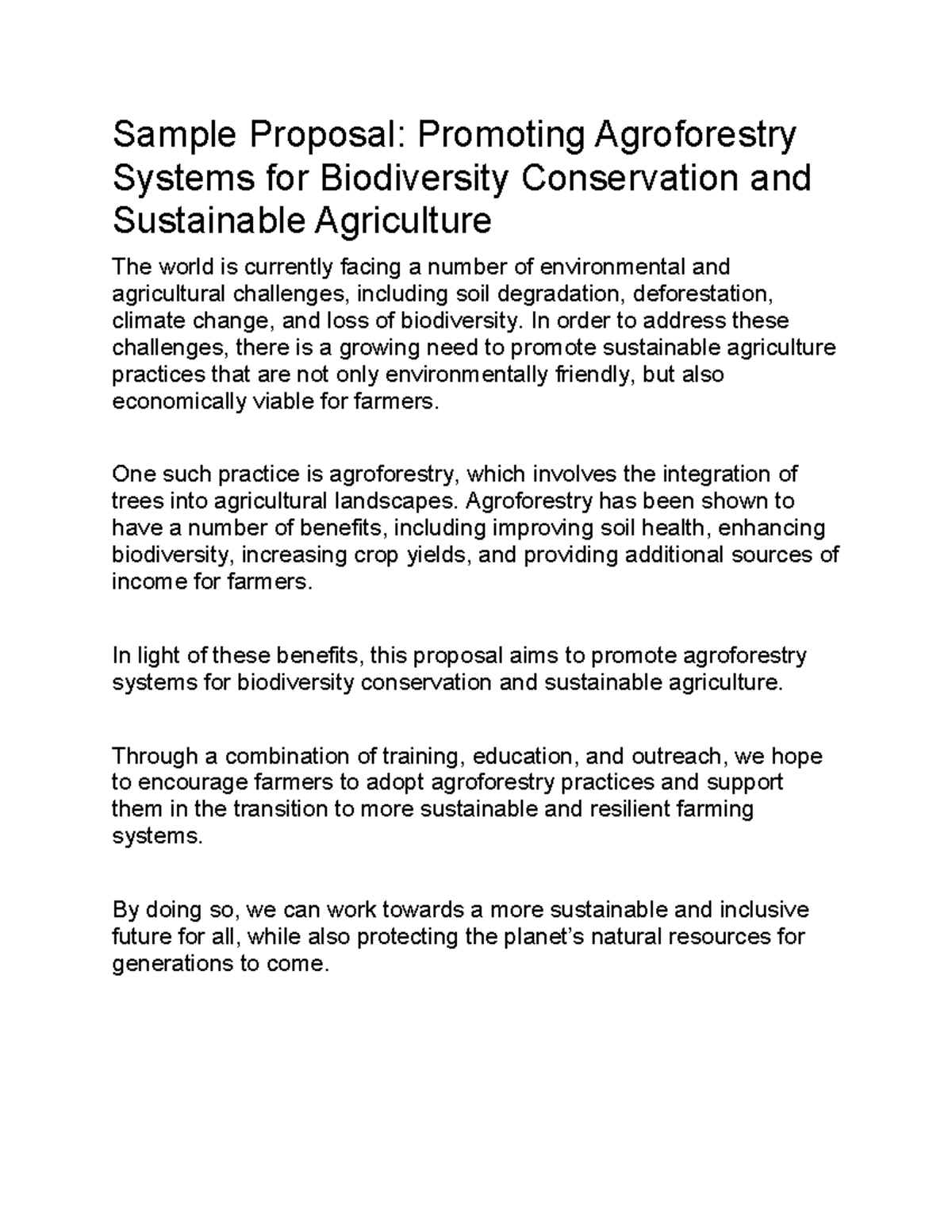 Sample Proposal Climate - Sample Proposal: Promoting Agroforestry ...