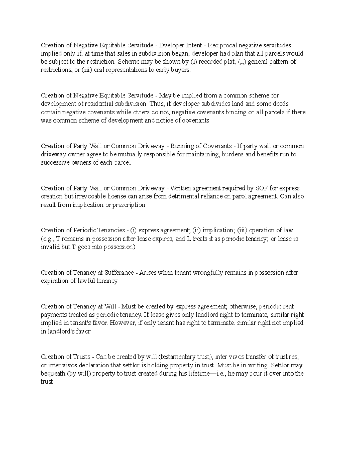 Note 2 - Real and Tort Bar - Creation of Negative Equitable Servitude ...