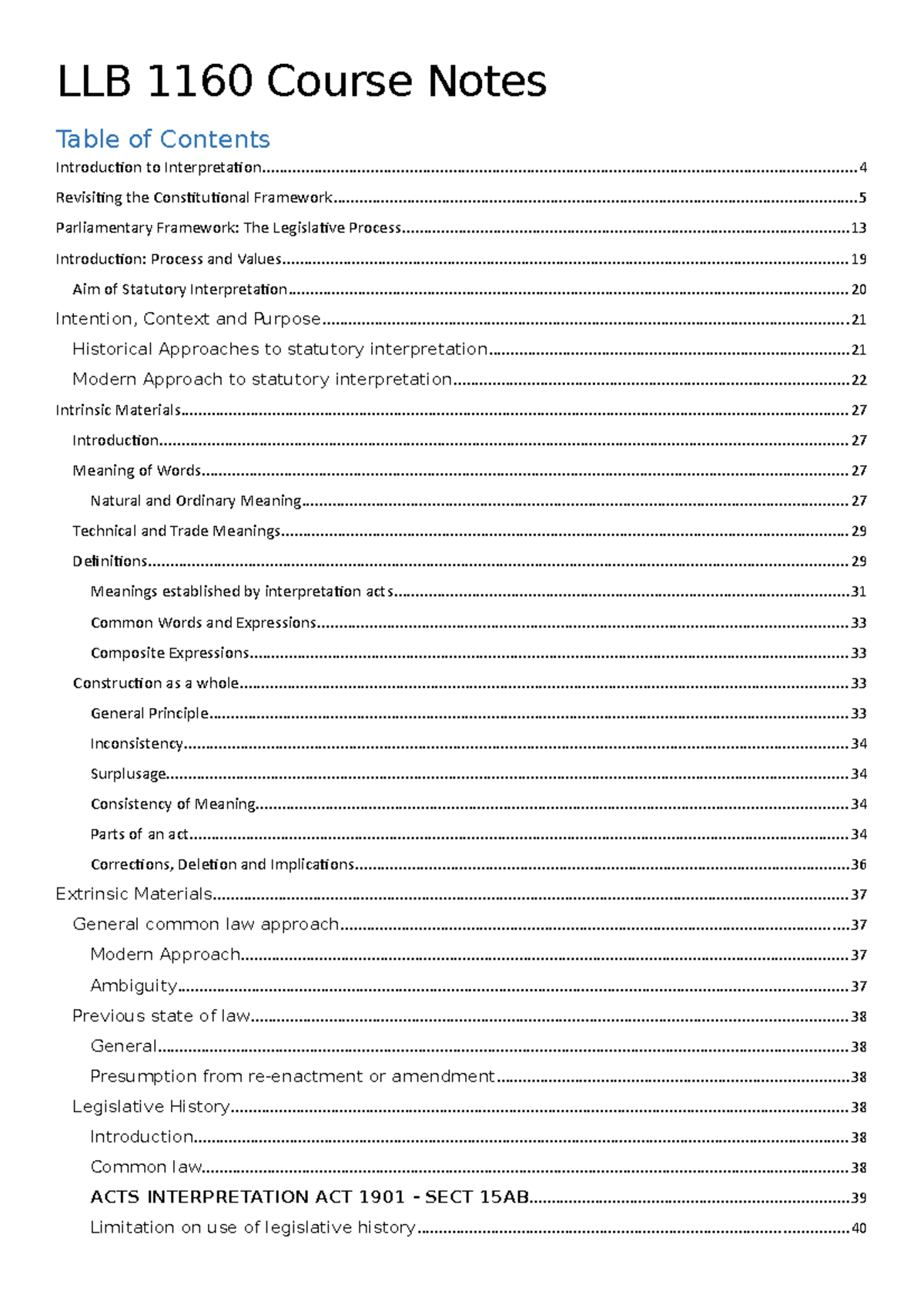 LLB 1160 Course Notes - LLB 1160 Course Notes Table of Contents ...