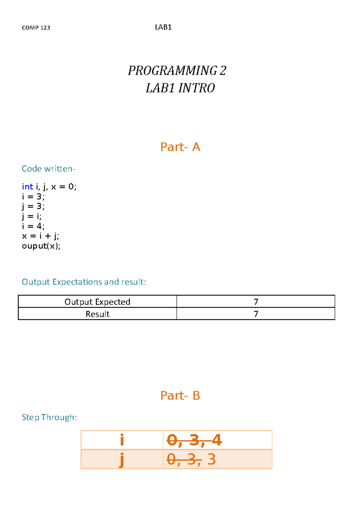 Lab 1 Introduction Comp 123 Lab Programming 2 Lab1 Intro Part A Code 2444