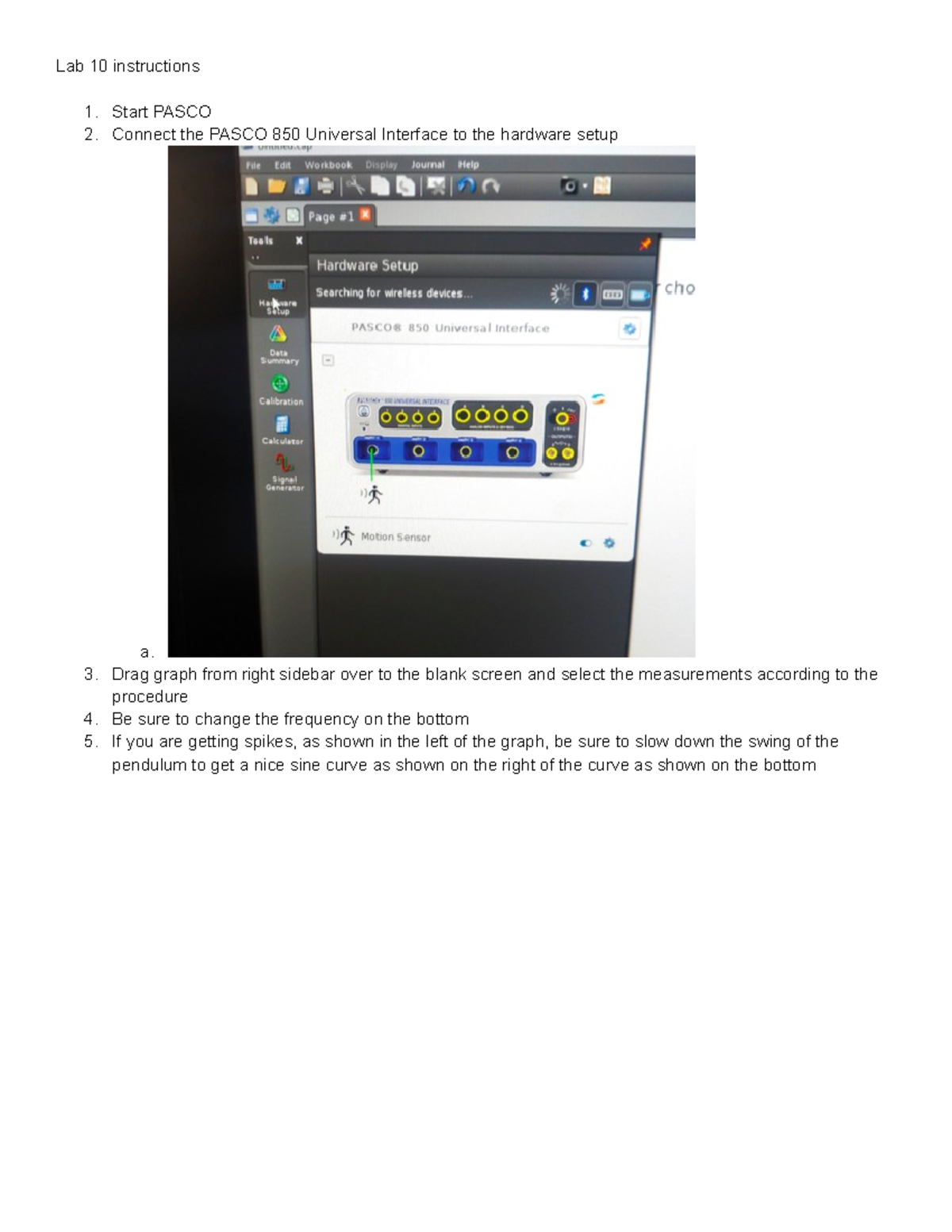Lab 10 Pasco instructions - Lab 10 instructions Start PASCO Connect the ...