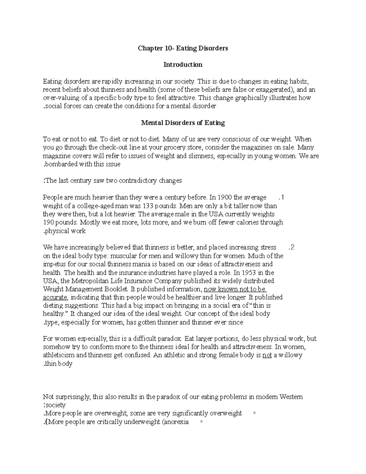 Unit 6- Eating Disorders - Chapter 10- Eating Disorders Introduction ...