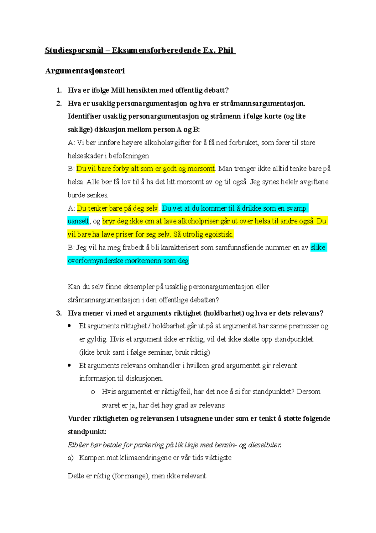 Svar på studiespm, ferdig - Studiespørsmål – Eksamensforberedende Ex. Phil Argumentasjonsteori ...
