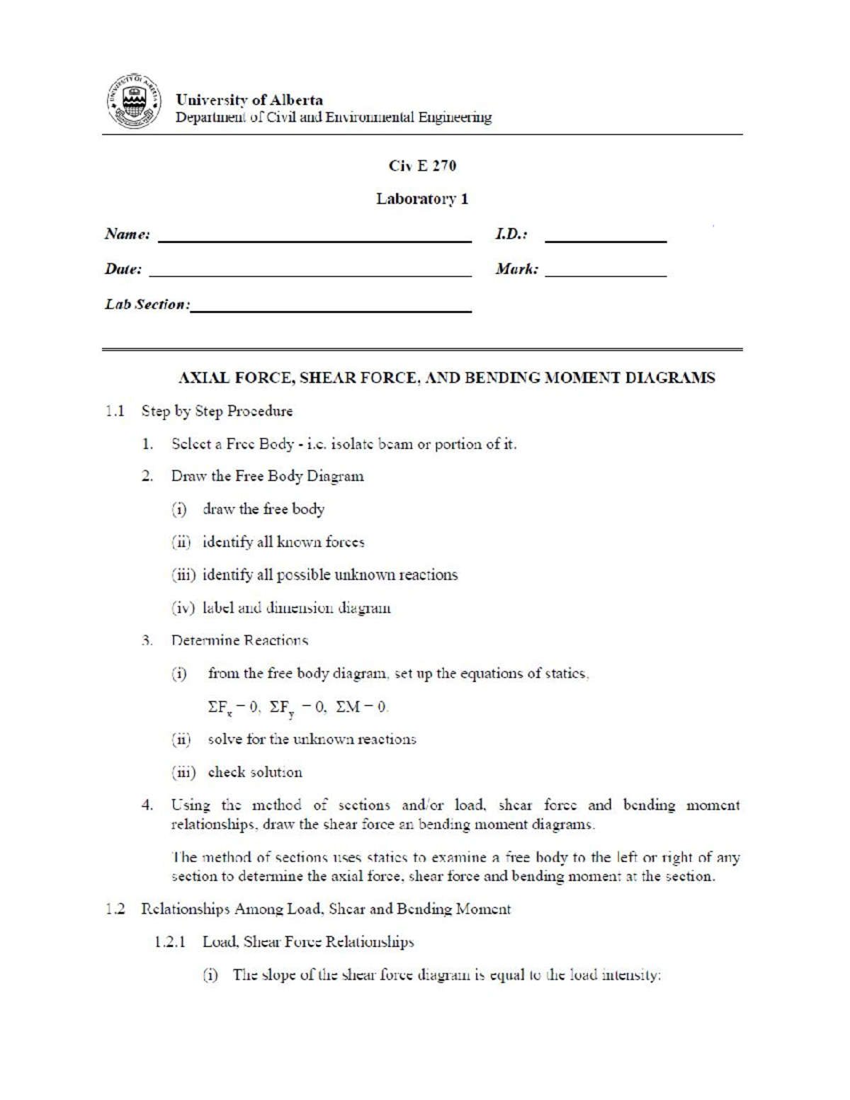 LAB NO 01 - lab quesiton - Civ E270 - Studocu