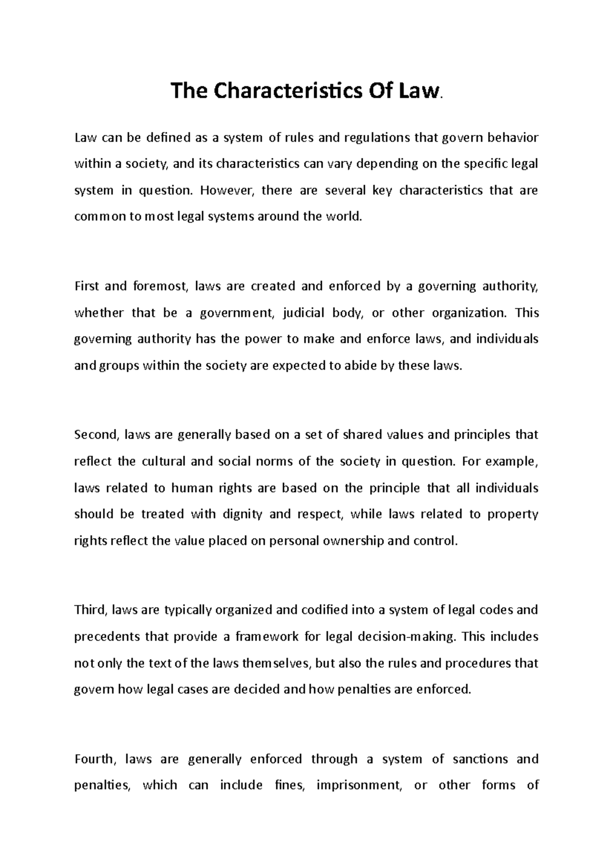 Brief Note on The Characteristics Of Law - The Characteristics Of Law ...