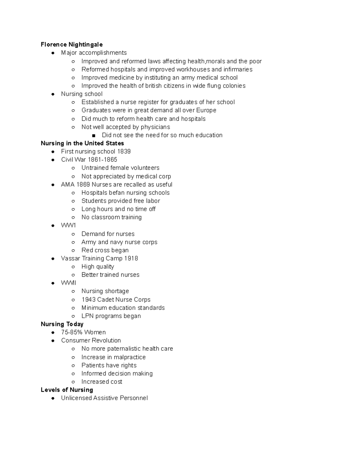 Nursing 101 - Lecture notes 1 - Florence Nightingale Major ...