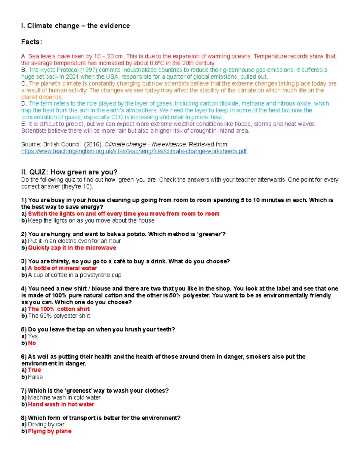 Actividad 5 completa - I. Climate change – the evidence Facts: A levels ...