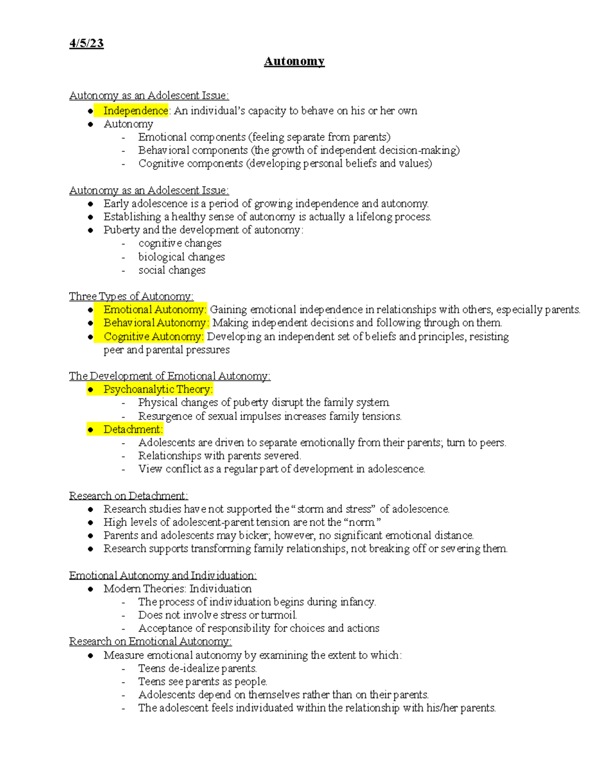 HDFS 239 Lesson 10 - 4/5/ Autonomy Autonomy as an Adolescent Issue ...