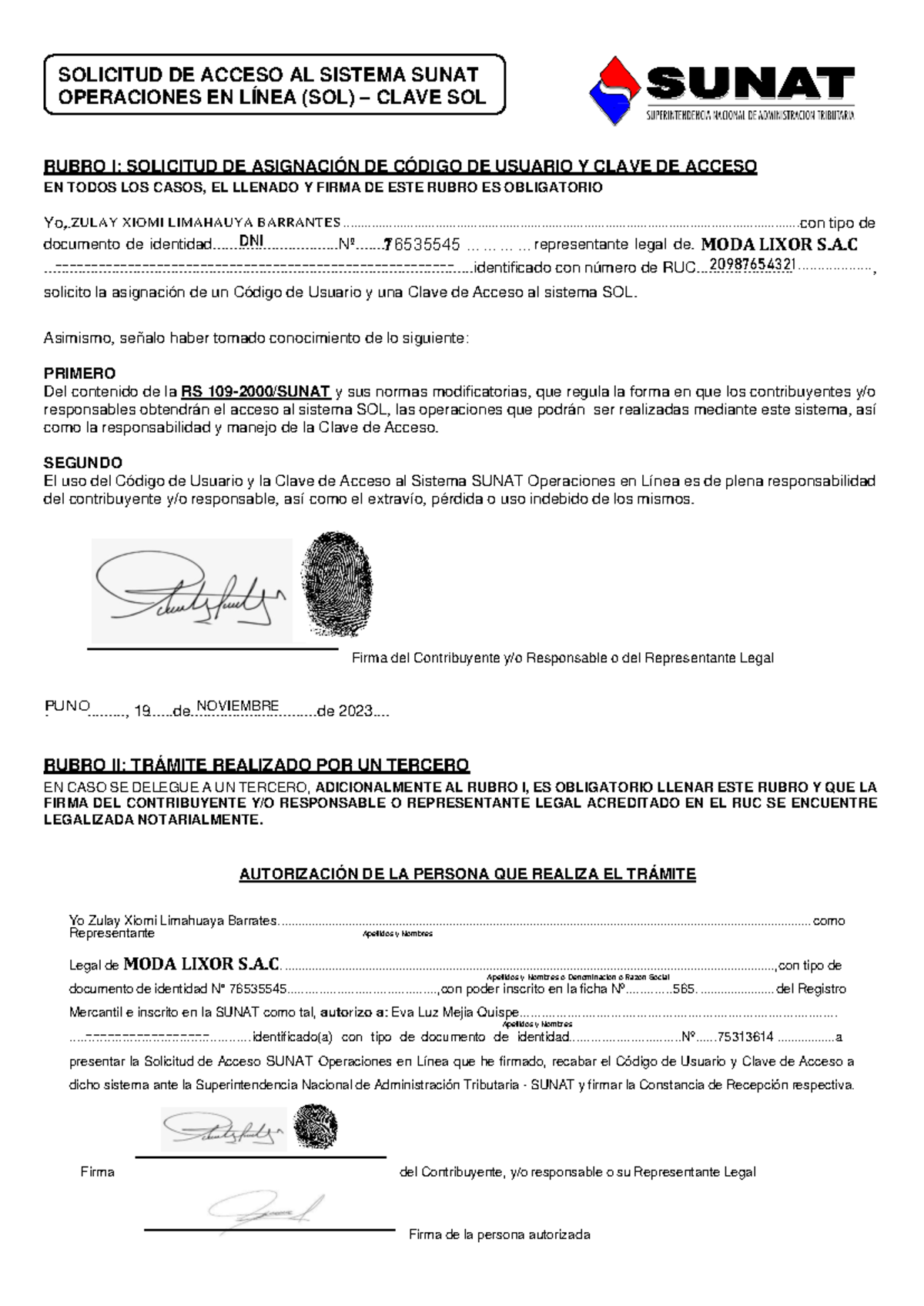 9. Obtencion Clave SOL - 10. Ficha RUC - Apellidos y Nombres RUBRO I: SOLICITUD DE ASIGNACIÓN DE ...