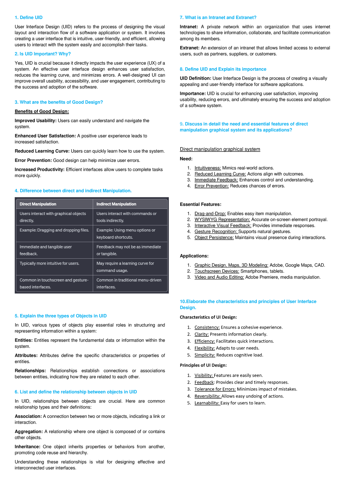 HCI Assignment 01-10 - 1. Define UID User Interface Design (UID) refers to the process of ...