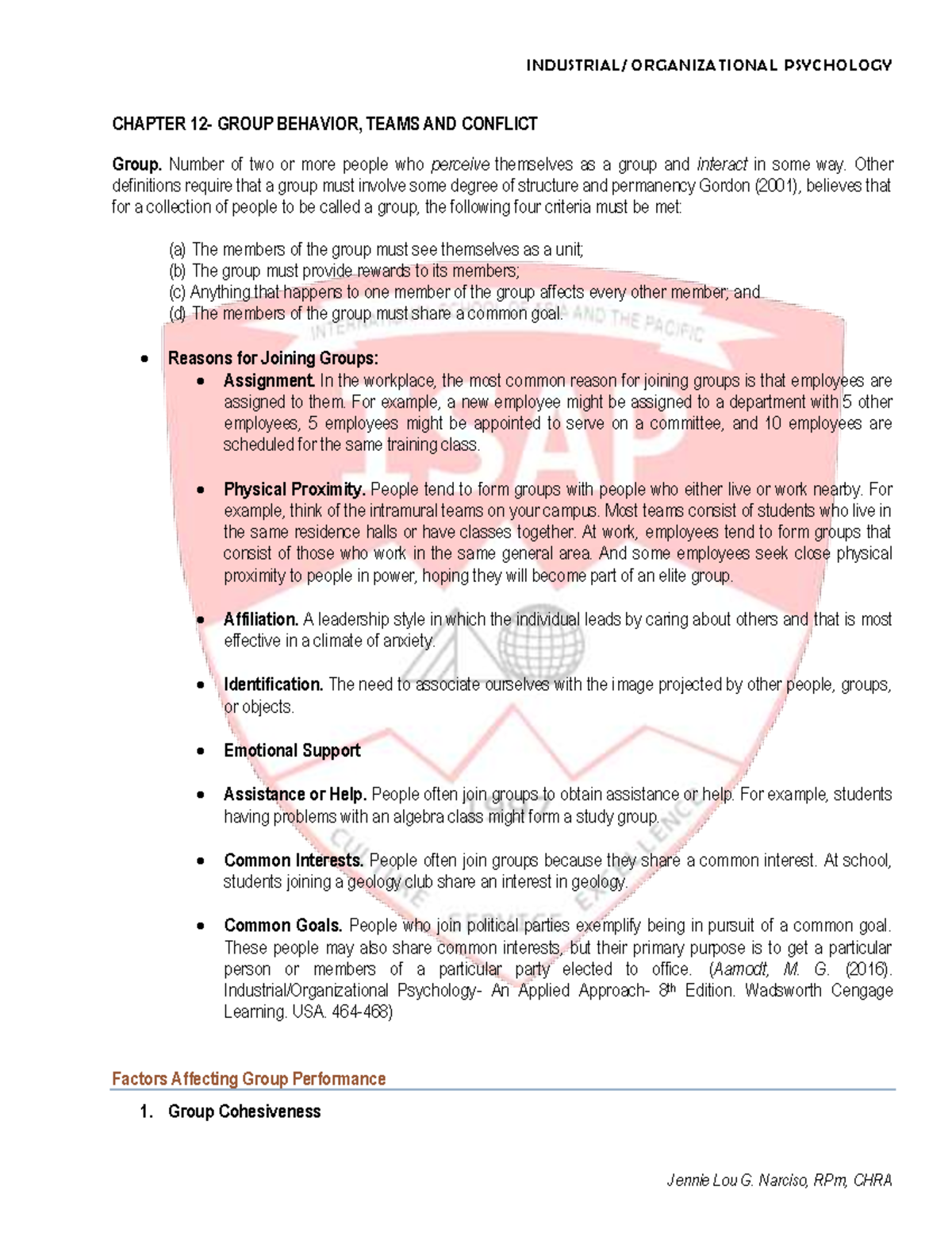 Industrial- Organizational Psychology Chapter 12 Group Behavior Teams ...