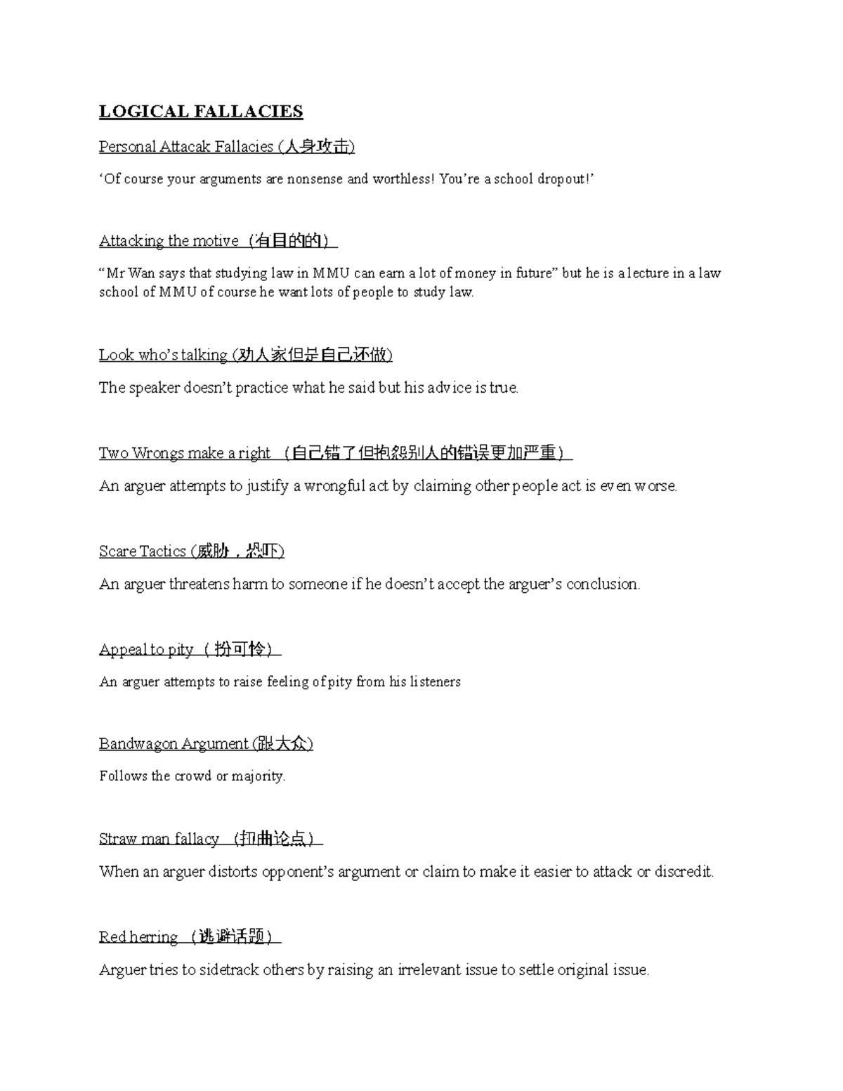 Logical Fallacies - Critical Thinking - MMU - Studocu
