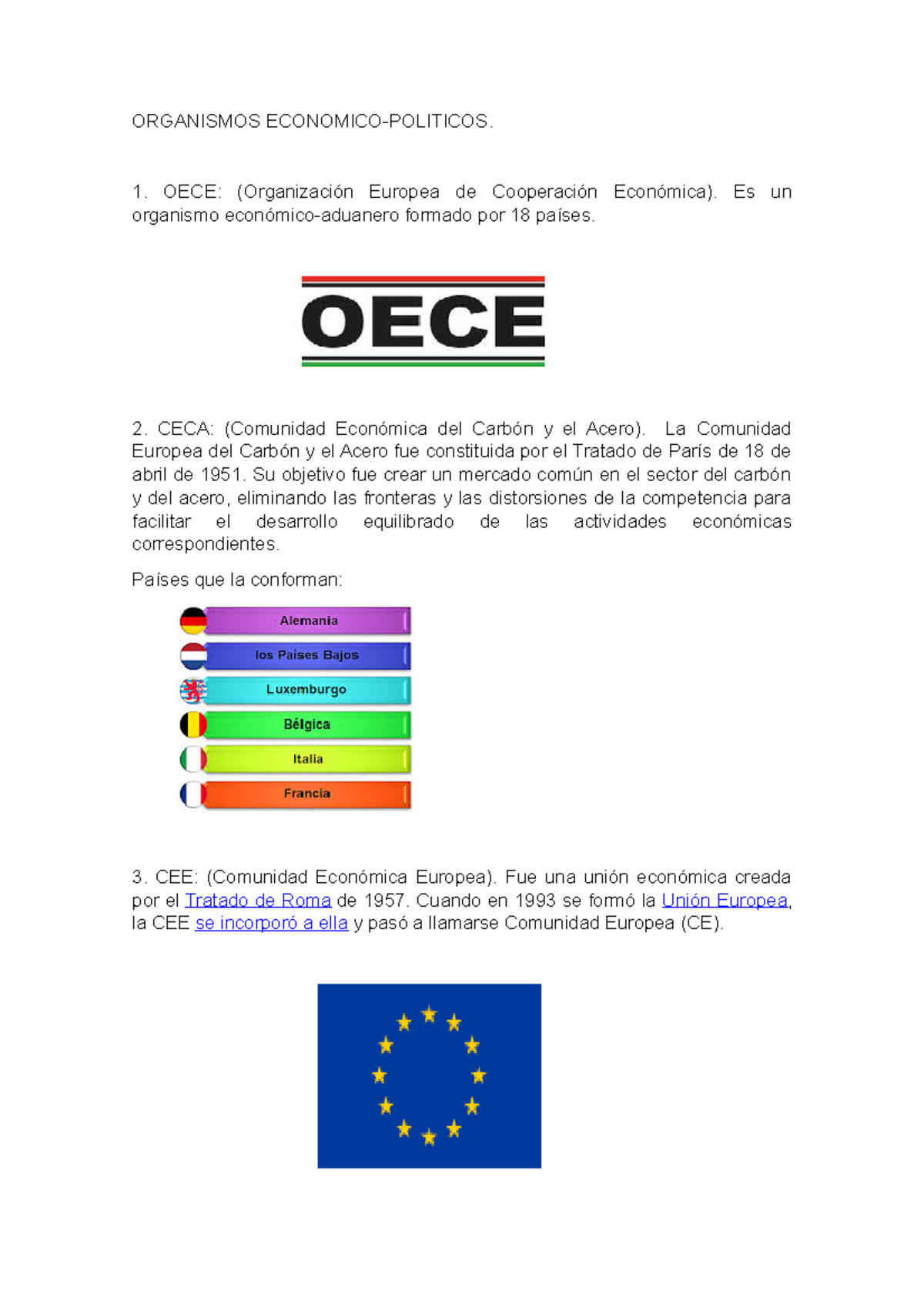 Organismos Economico- Politicos - ORGANISMOS ECONOMICO-POLITICOS. OECE ...