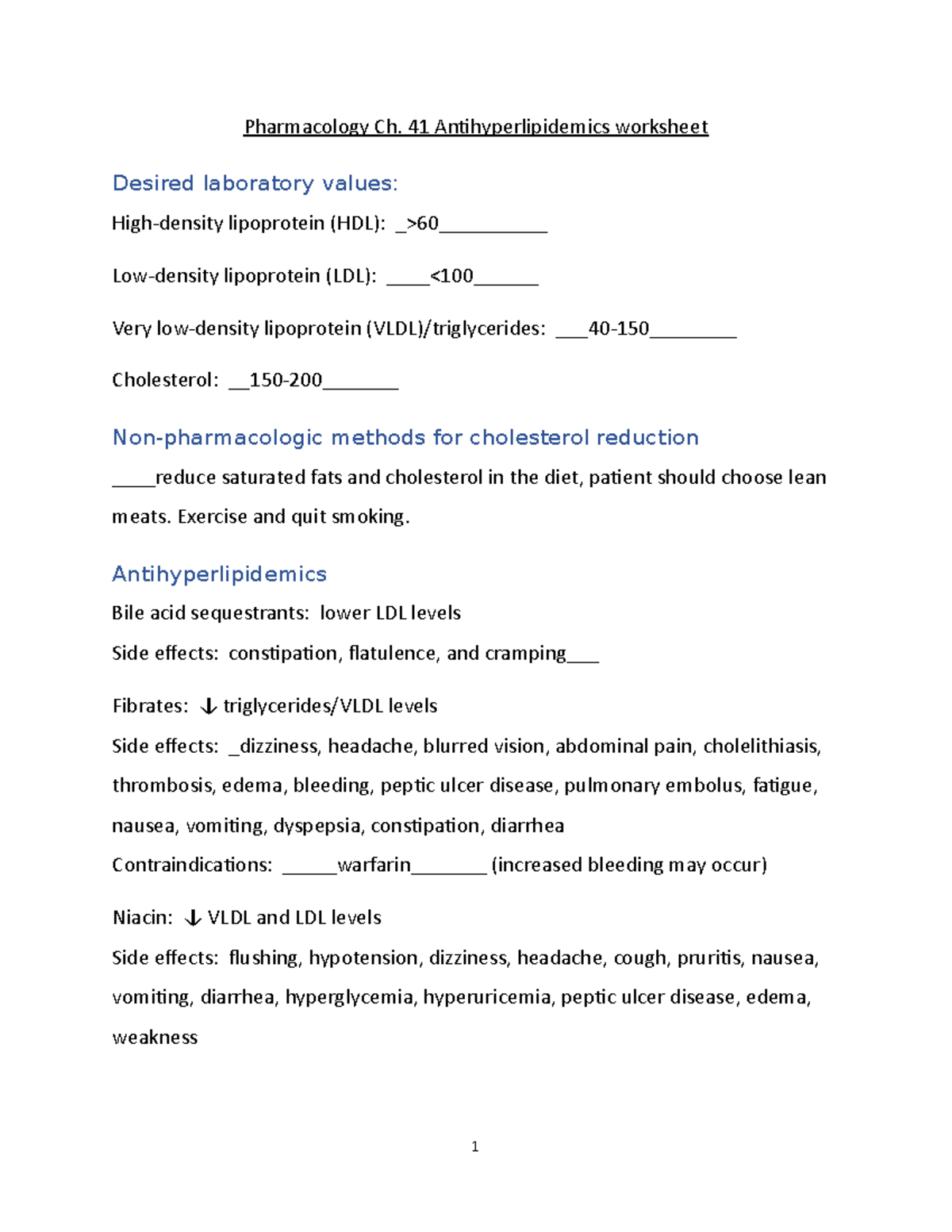 Hancock Ch. 41 worksheet-1 - Pharmacology Ch. 41 Antihyperlipidemics ...