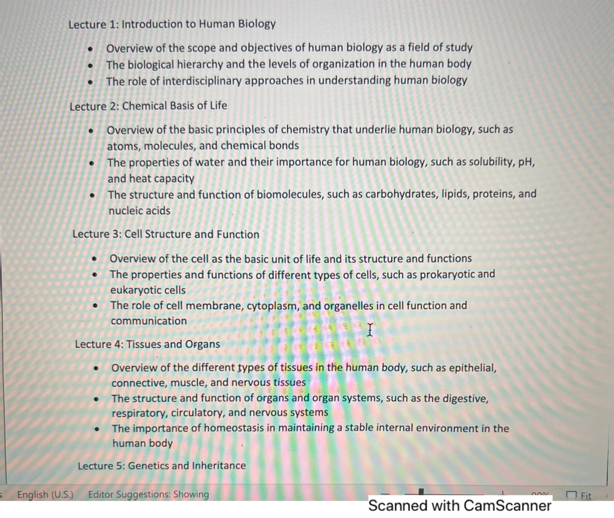 Human bio - Lecture note topics Study guide material Main topics ...