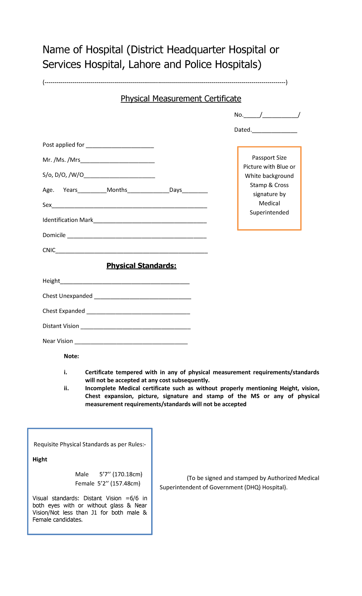 Physical Measurement certificate Corporal 240621165353 - Name of ...