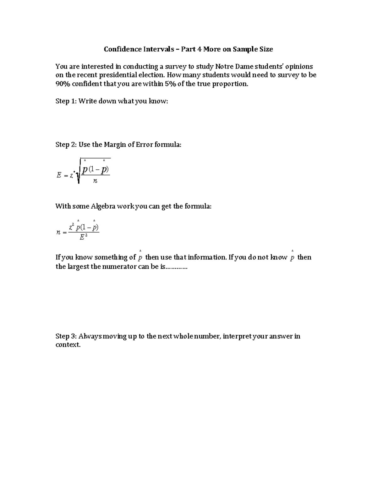 AP Stats Confidence Intervals Part C - Confidence Intervals – Part 4 ...