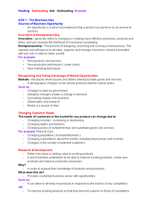 Year 11 Business Management Unit 1 Exam Revision Sheet - Year 11 ...